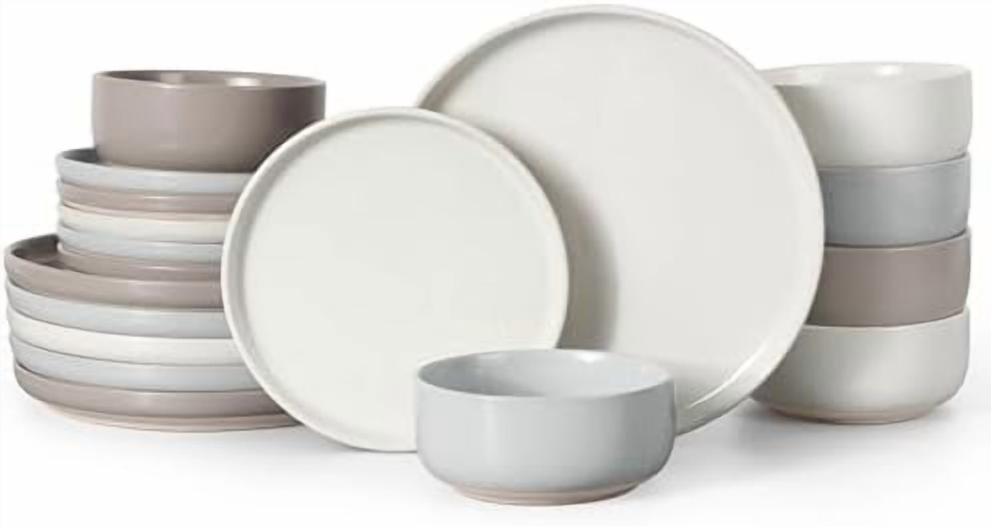 Stoneware Dinnerware Sets, 18-Piece Plates and Bowls Set for 6, Dishes ...