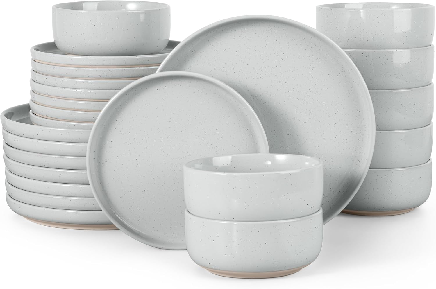 Stoneware Dinnerware Sets, 24-Piece Plates and Bowls Set for 8, Dishes ...