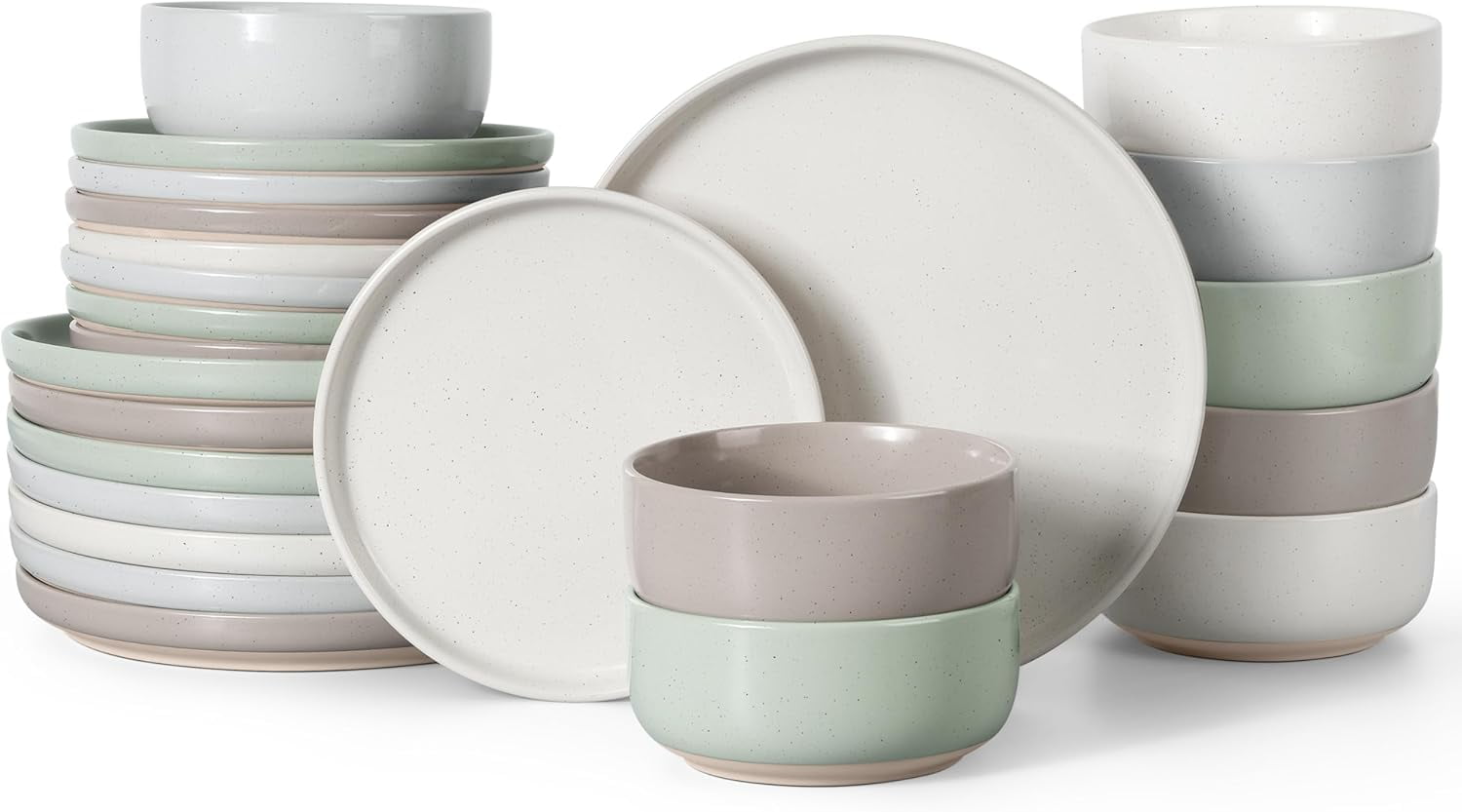 Stoneware Dinnerware Sets, 24-Piece Plates and Bowls Set for 8, Dishes ...