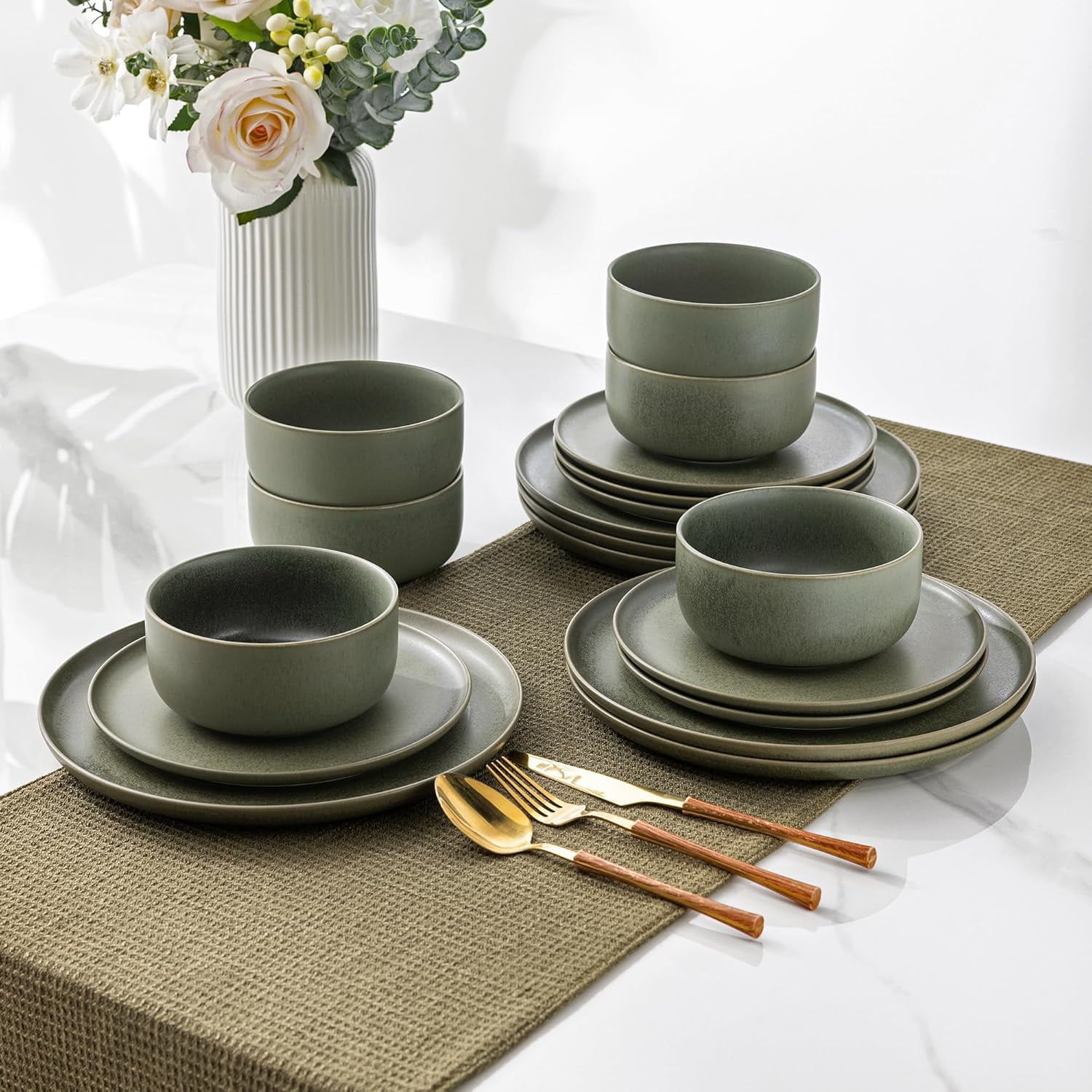 Stoneware Dinnerware Sets for 4,Handcarft Ceramic Plates and Bowls Sets ...