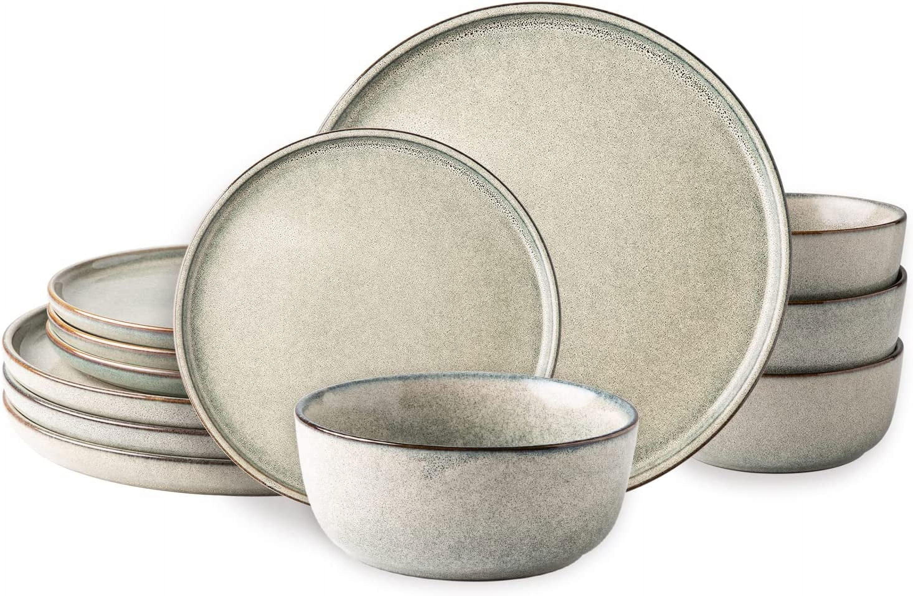 Stoneware Dinnerware Sets for 4,Round Reactive Glaze Ceramic Plates and ...