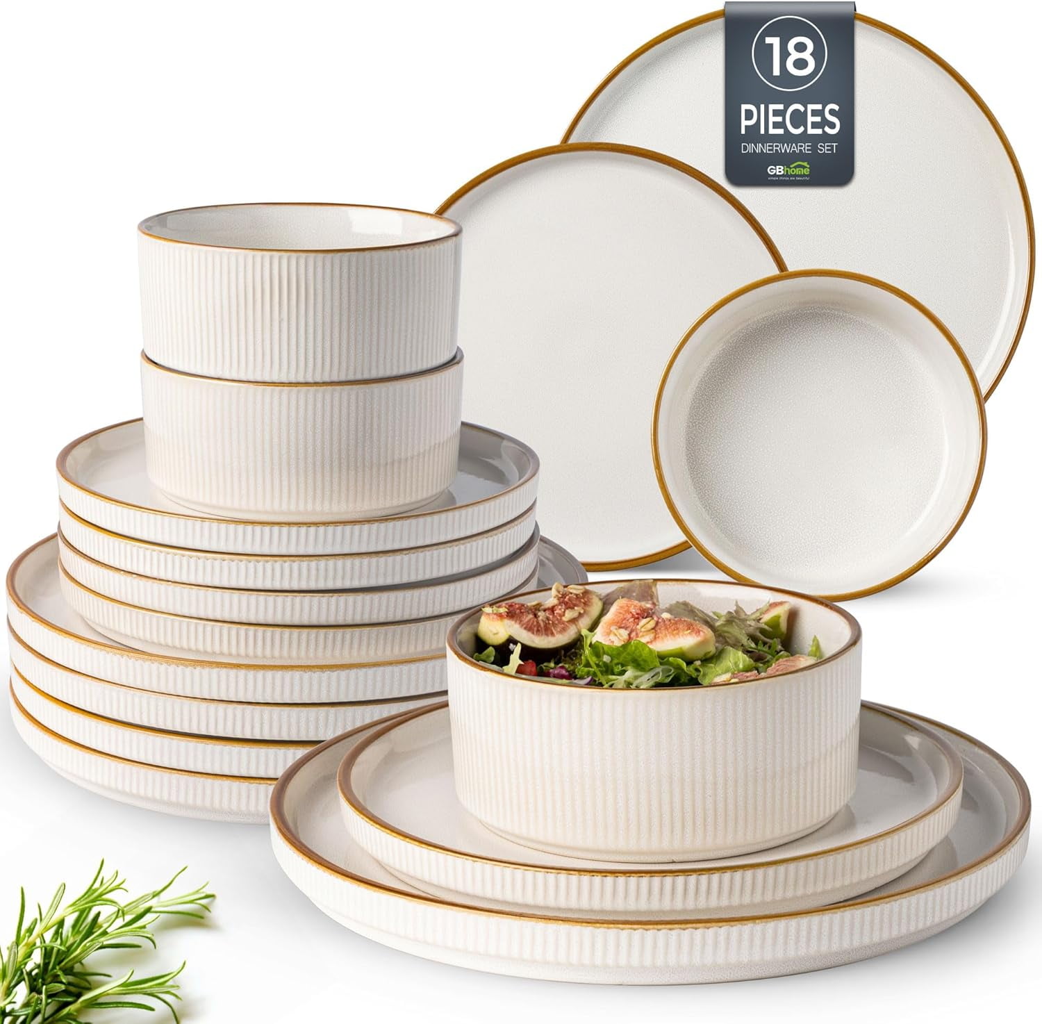 Stoneware Dinnerware Sets for 6,Round Reactive Glaze Ceramic Plates and ...