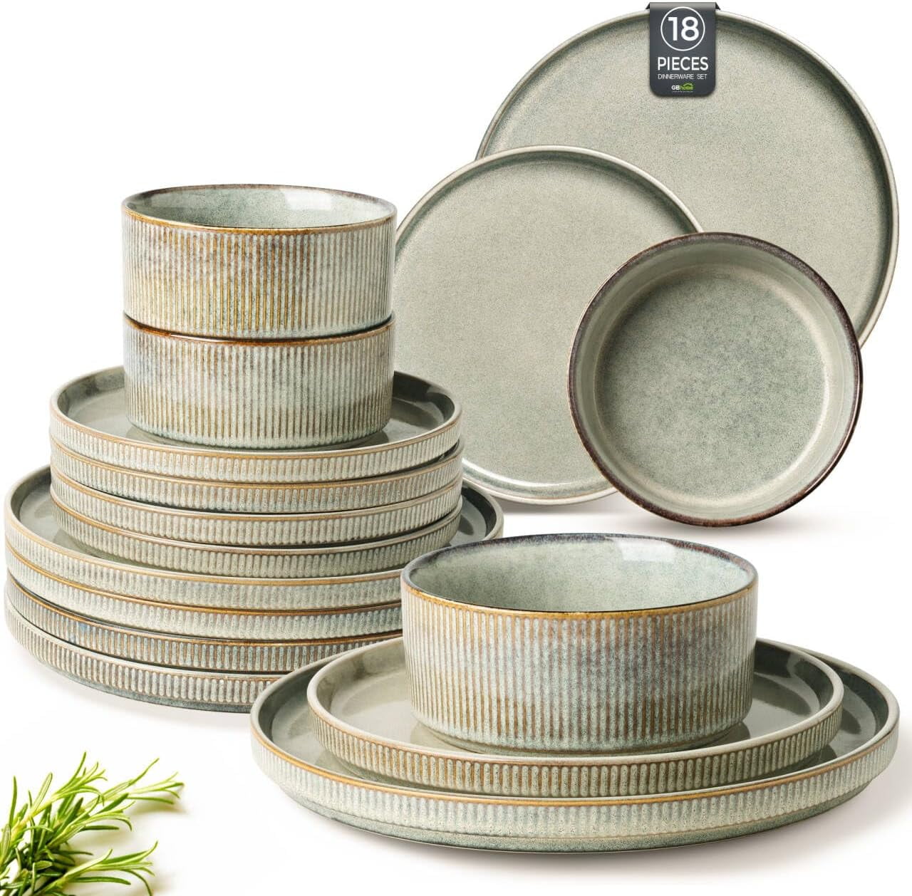 Stoneware Dinnerware Sets for 6,Round Reactive Glaze Ceramic Plates and ...