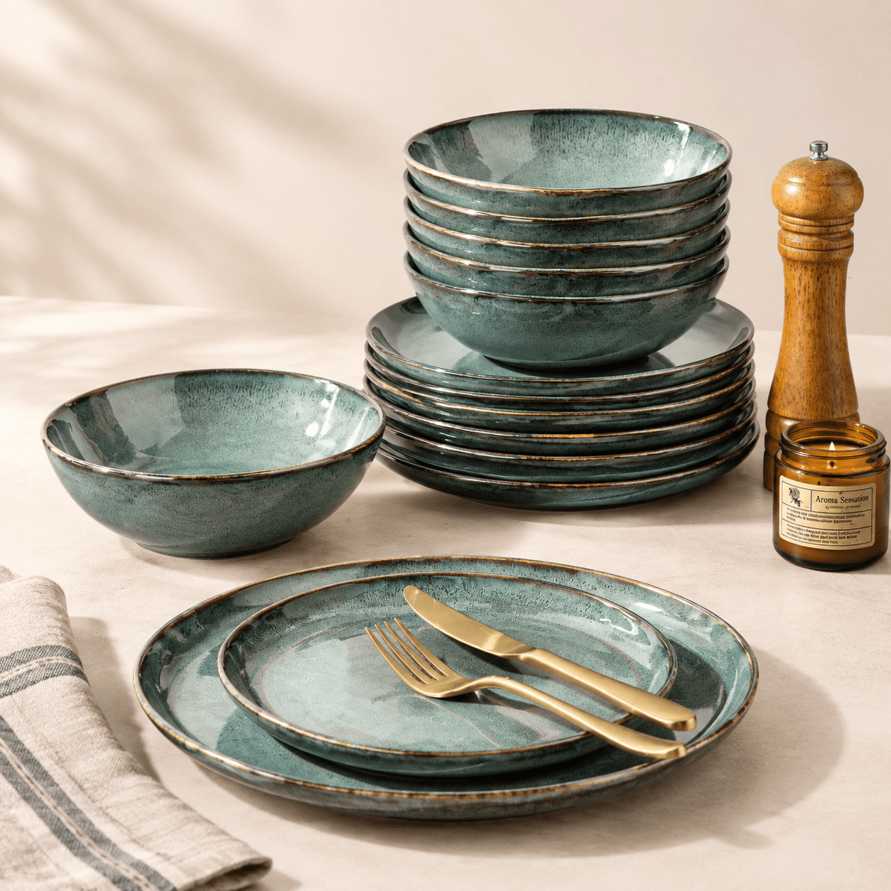 Stoneware Dinnerware Sets For 4 12 Piece Rustic Plates And Set ...
