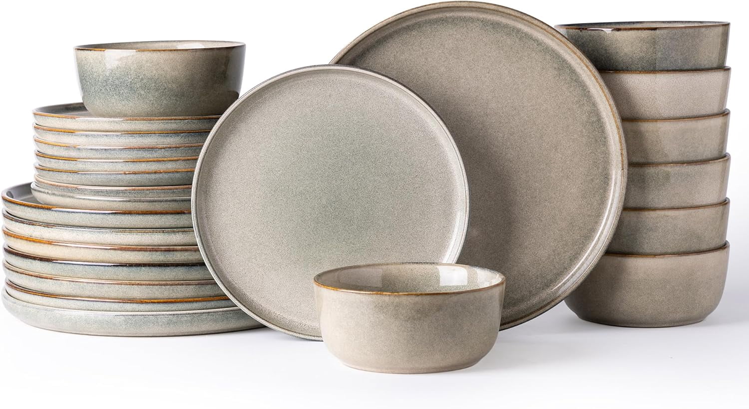 Stoneware Dinnerware Sets,Round Reactive Glaze Ceramic Plates and Bowls ...