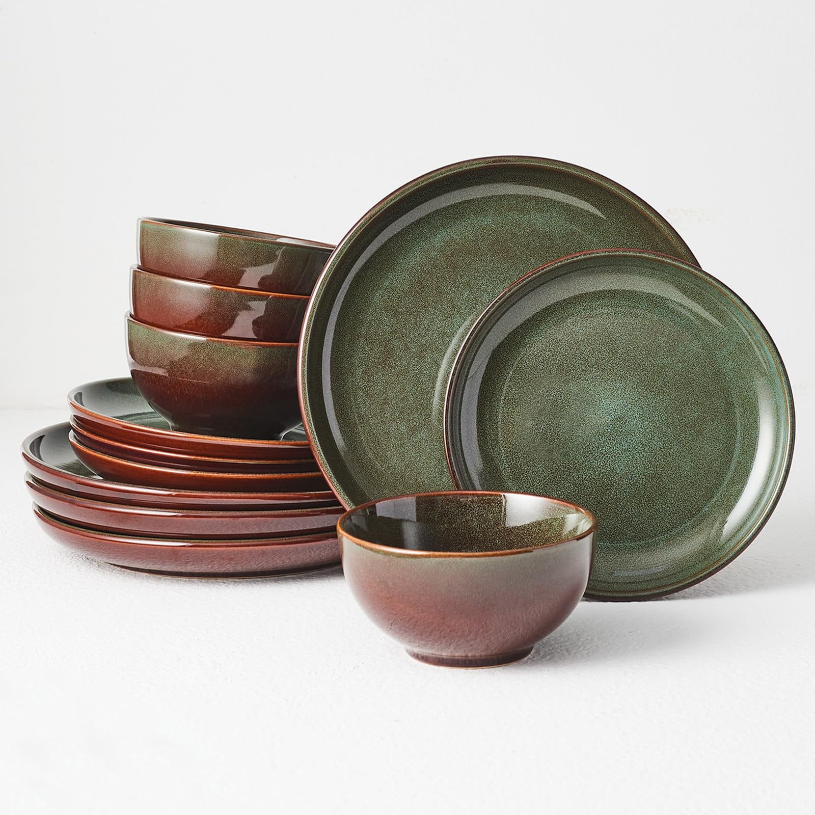 Stoneware Dinnerware Sets Service for 4, 12 pcs Reactive Glaze Plates ...