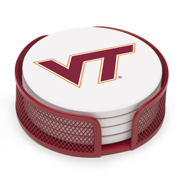 Stoneware Drink Coaster Set with Holder Included, Virginia Tech ...