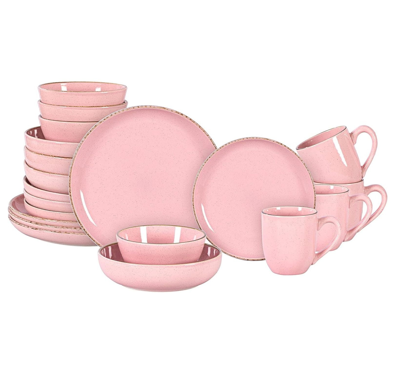 Stoneware Euro-Nordic 20pc Dinnerware Set, Shiny Glaze Pink with ...