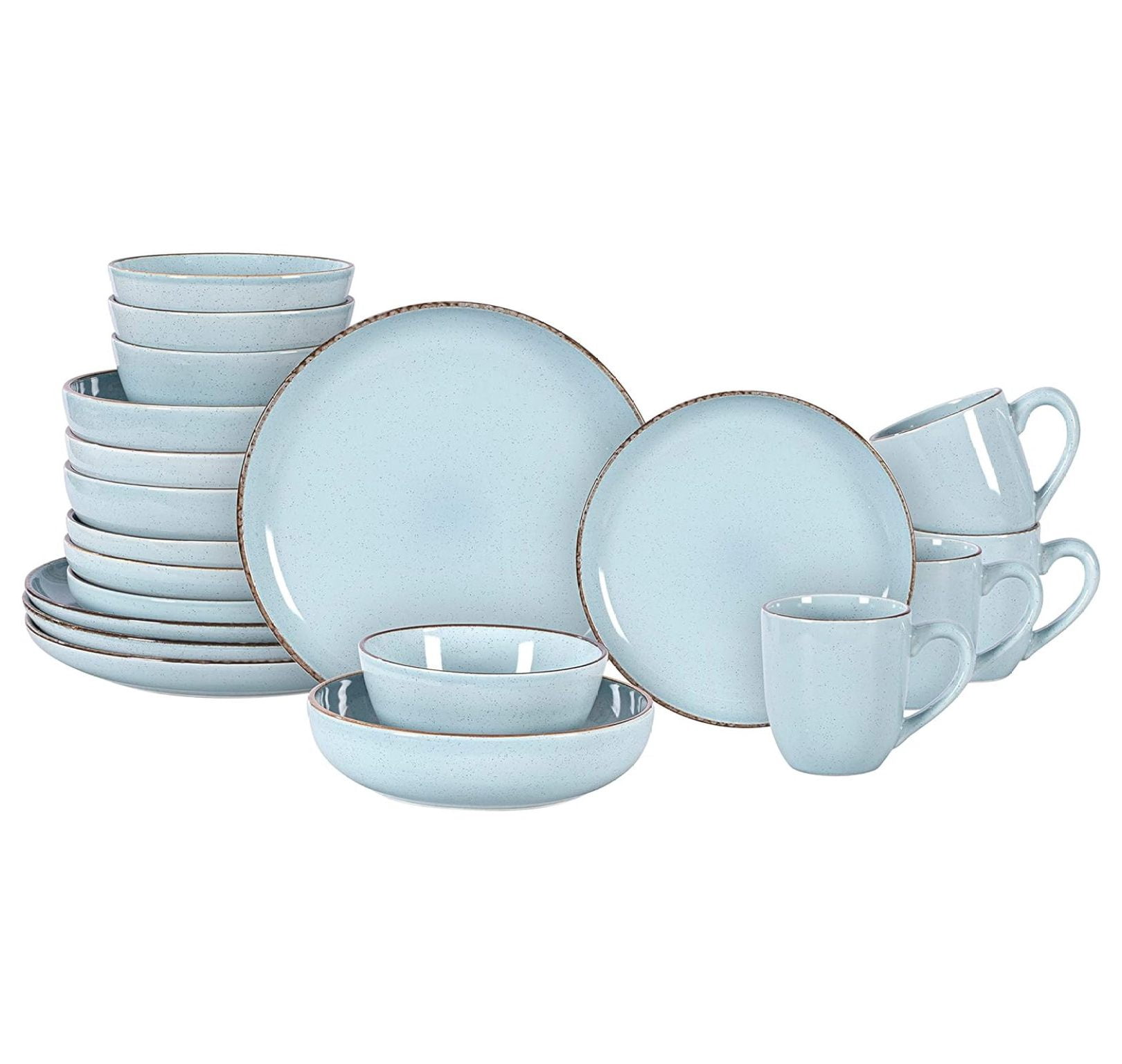 Stoneware Euro-Nordic 20pc Dinnerware Set, Shiny Light Blue with ...