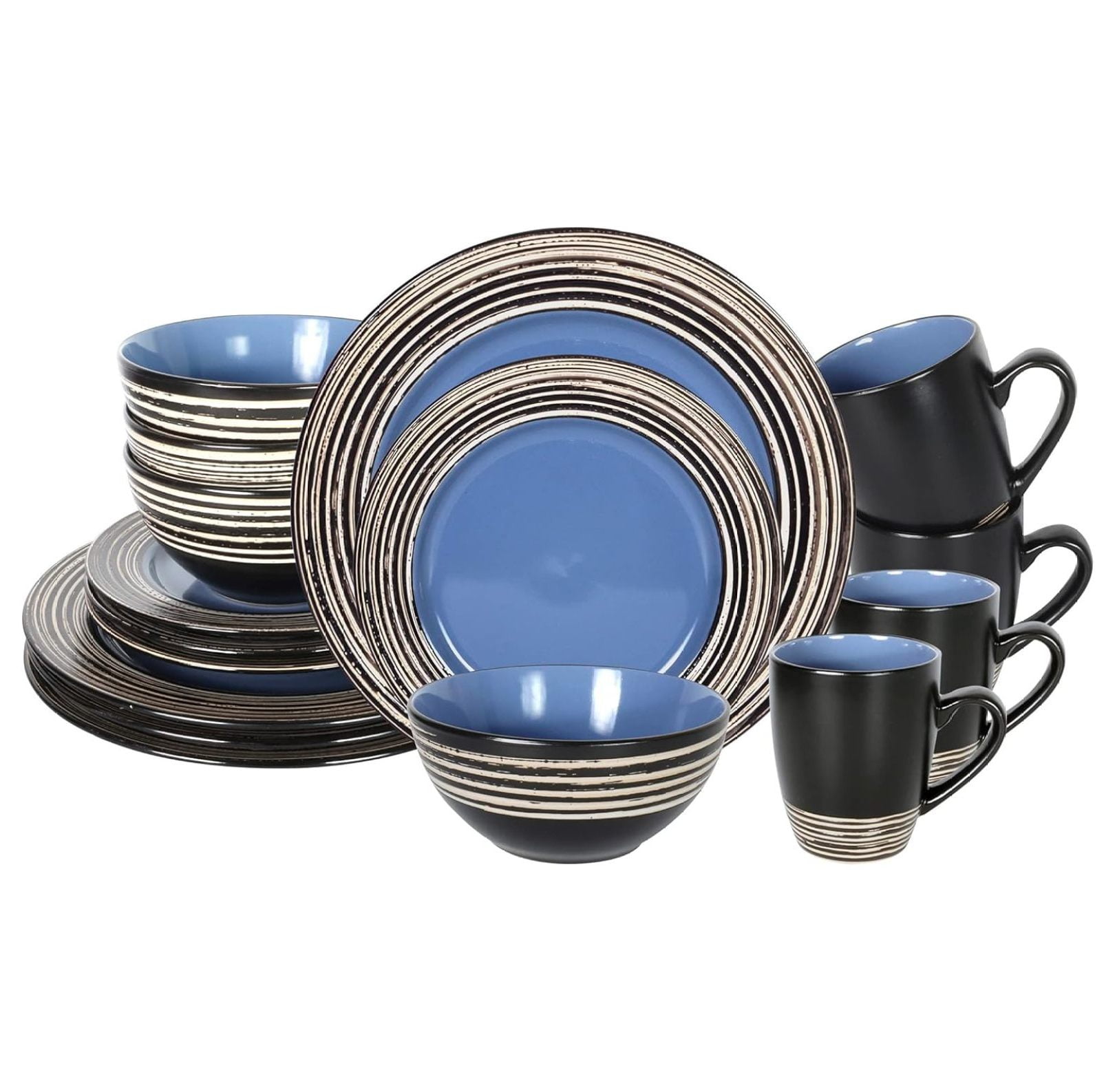 Stoneware Handcrafted Tree Effected Glaze Dinnerware Set (Blue, Service ...