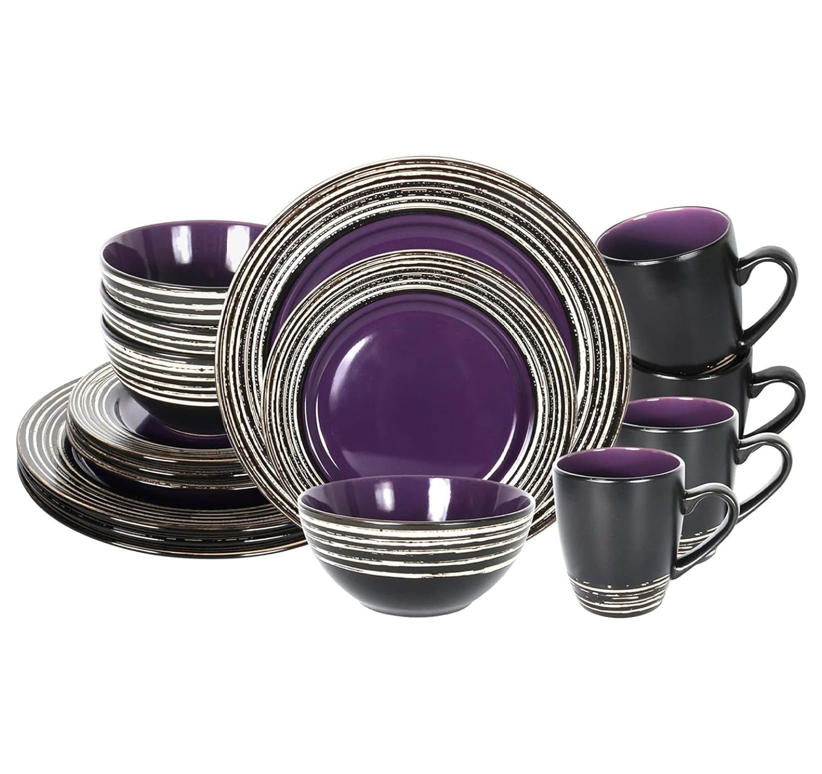 Stoneware Handcrafted Tree Effected Glaze Dinnerware Set (Lavender ...