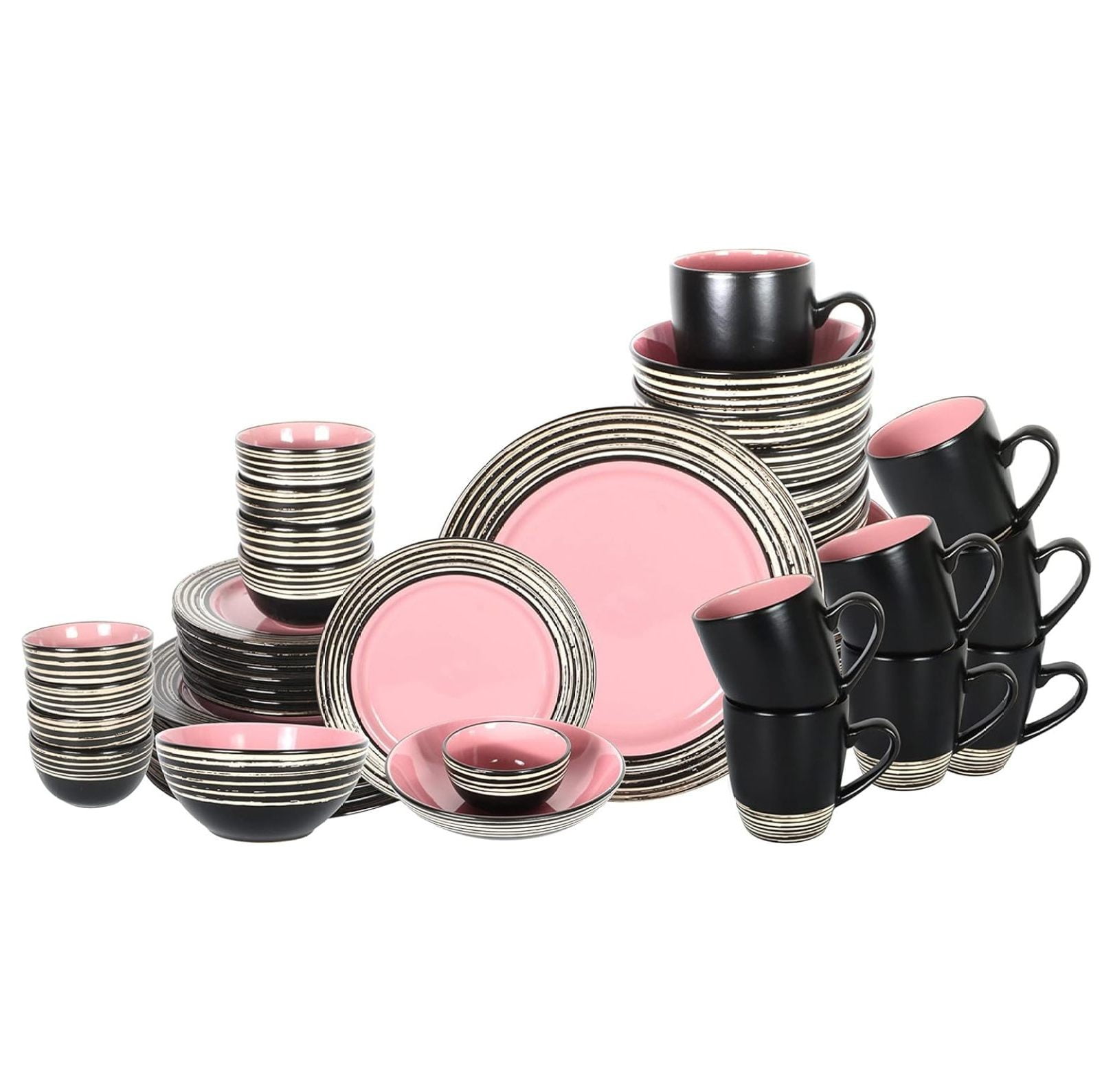 Stoneware Handcrafted Tree Effected Glaze Dinnerware Set (Rose, Service ...