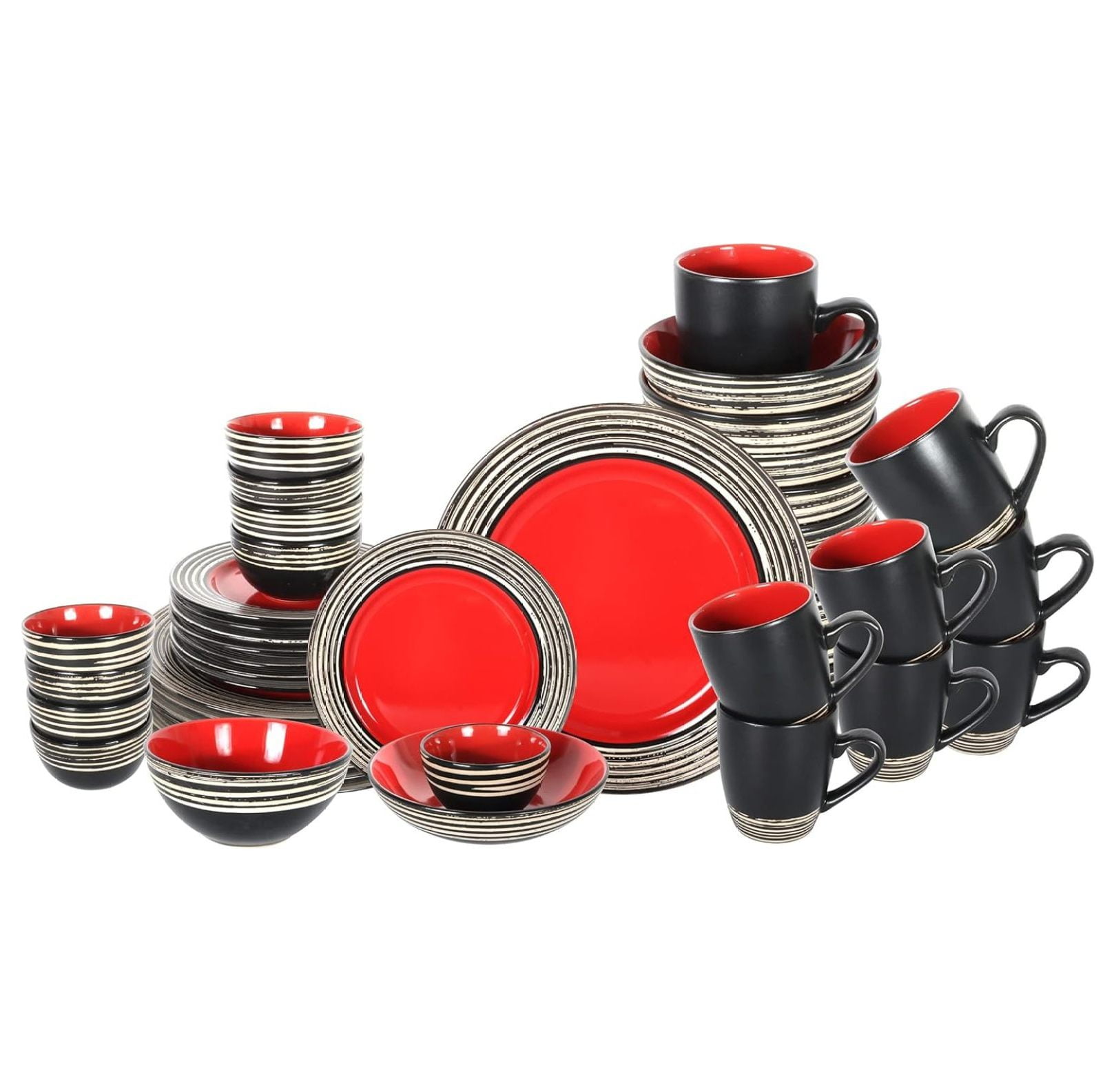 Stoneware Handcrafted Tree Effected Glaze Dinnerware Set (Strawberry ...