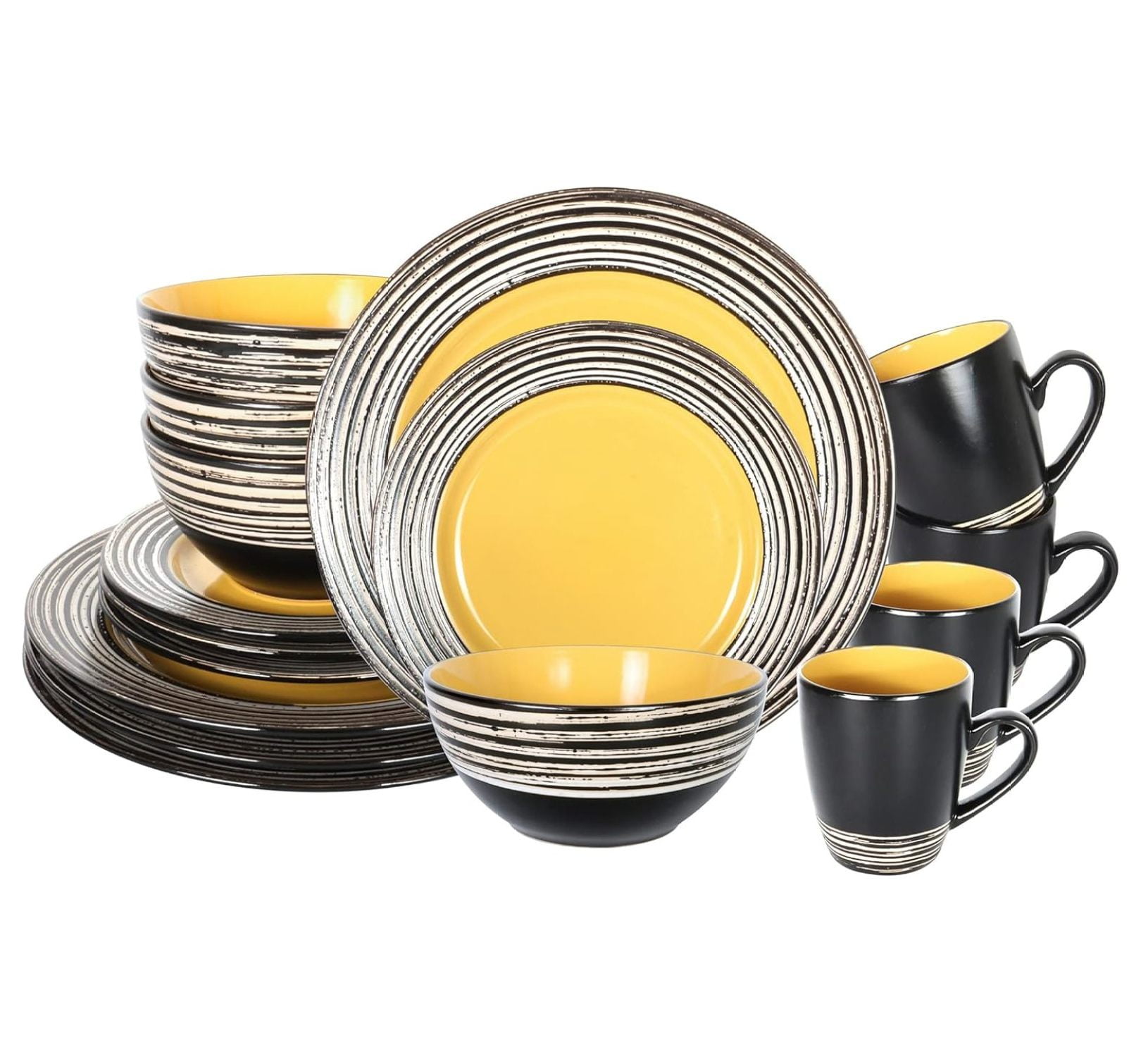 Stoneware Handcrafted Tree Effected Glaze Dinnerware Set (Sunflower ...