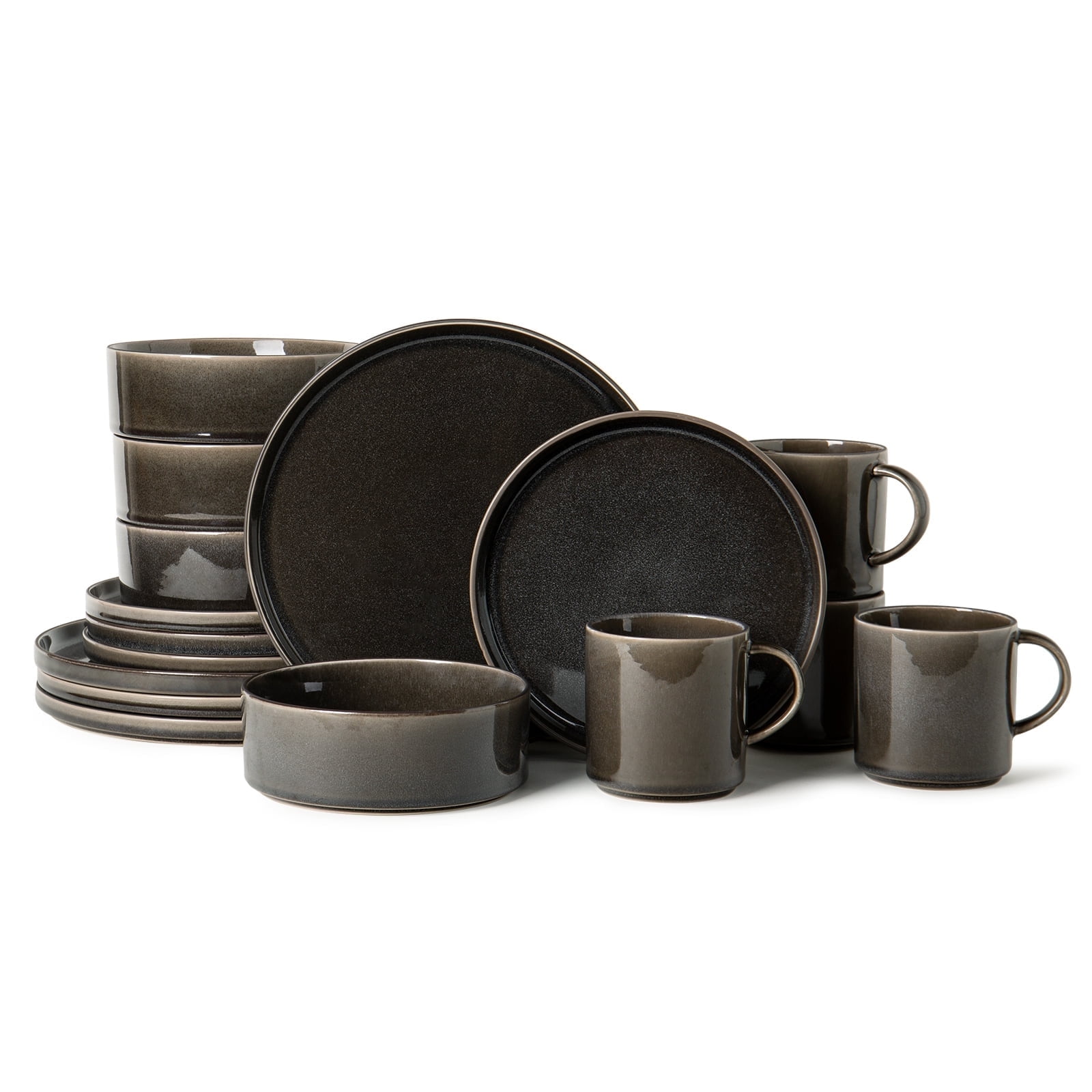 Stoneware Plate and Bowl Set, 16 Piece Modern Porcelain Dinnerware Set ...