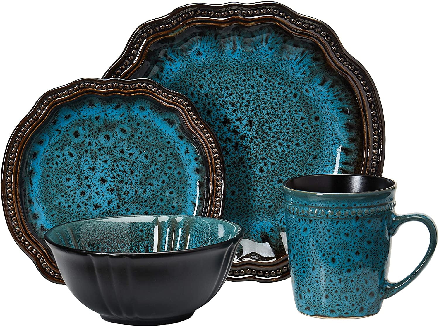 Stoneware Round Oval Dinnerware Dish Set, Ocean Blue - Walmart.com