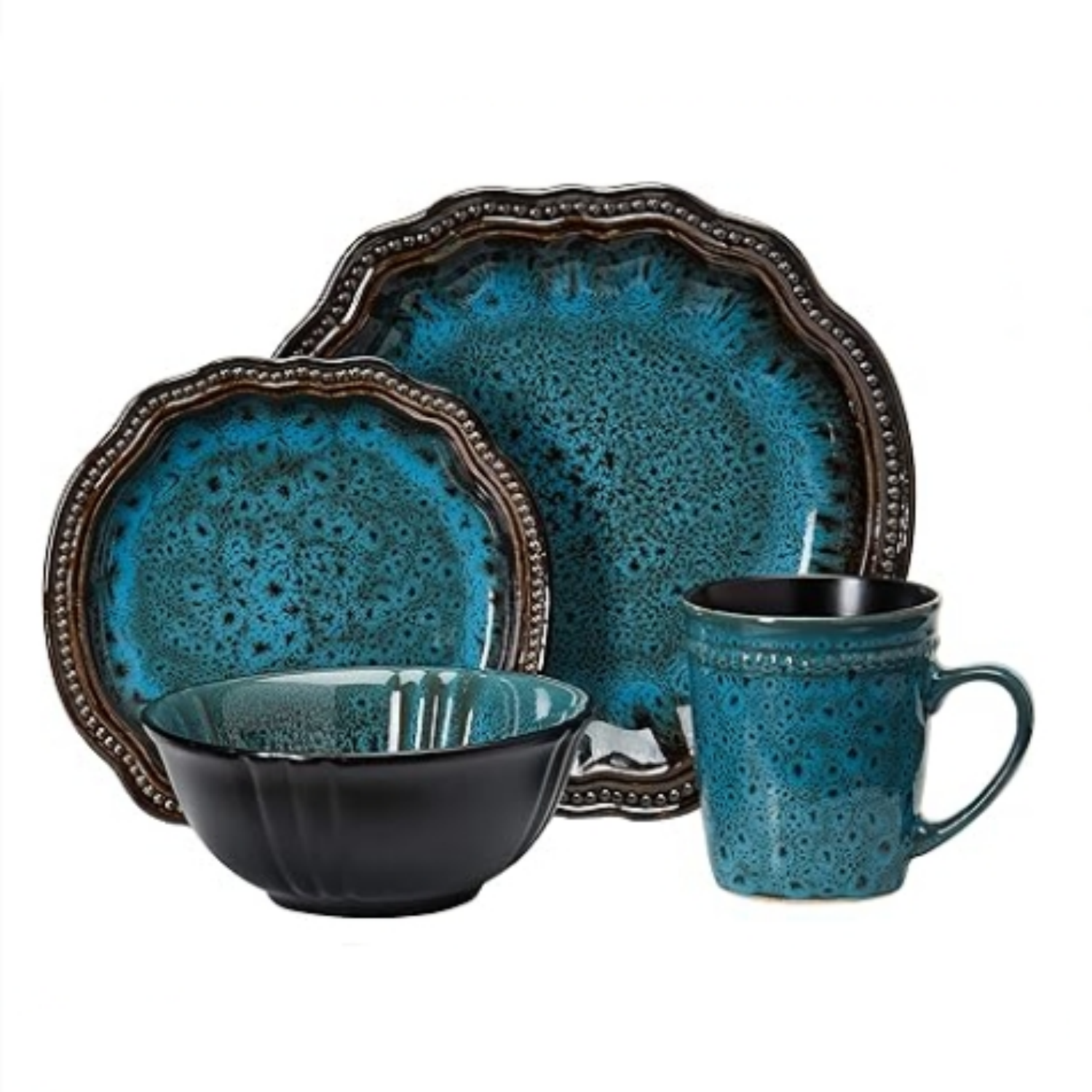 Stoneware Round Oval Dinnerware Dish Set, Ocean Blue - Walmart.com