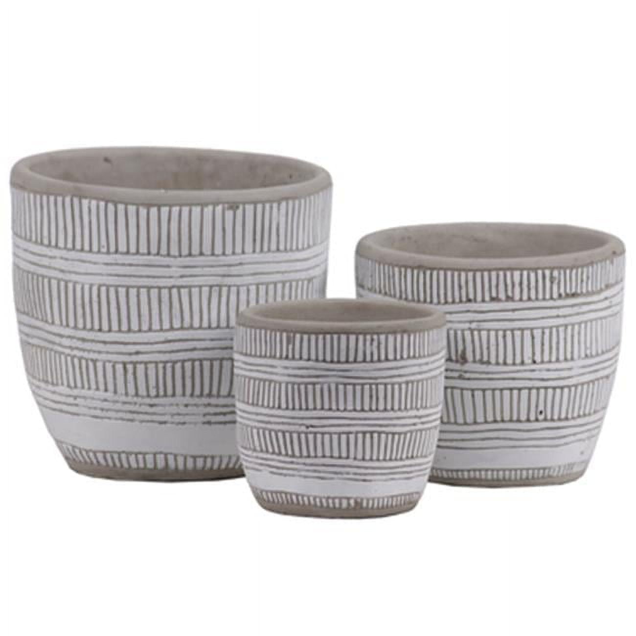 Stoneware Round Pot with Banded Rim Top & Bottom, Embossed Lattice ...