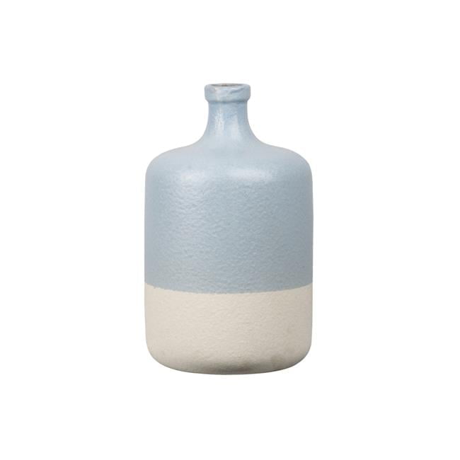 Stoneware Round Vase with Narrow Mouth, Short Neck & Beige Banded Rim ...