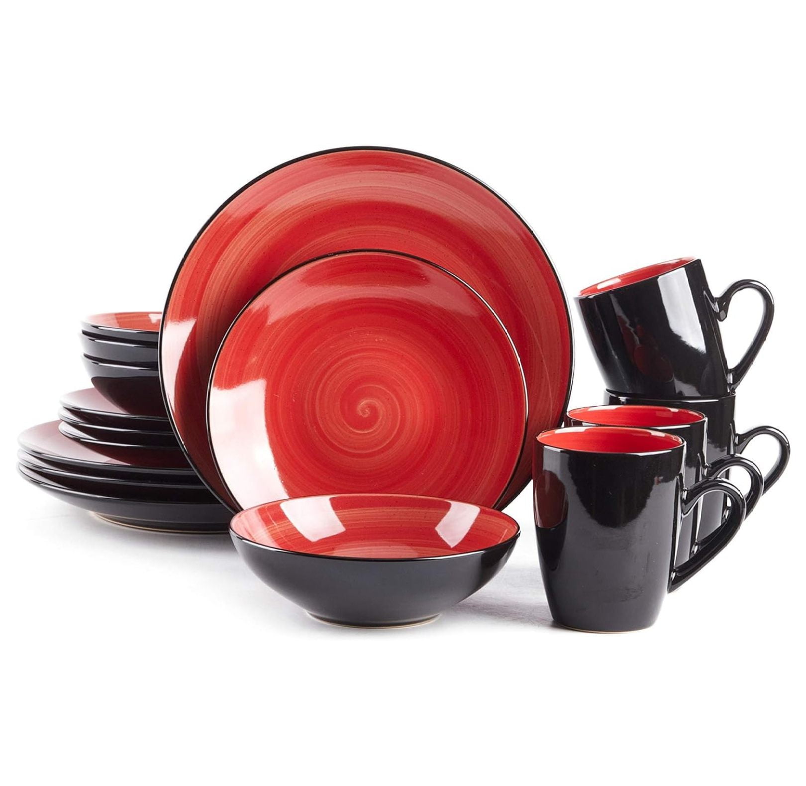 Stoneware Sonoma 16pc Dinnerware Set, Black + Speckled Hand Painting Red - Walmart.com