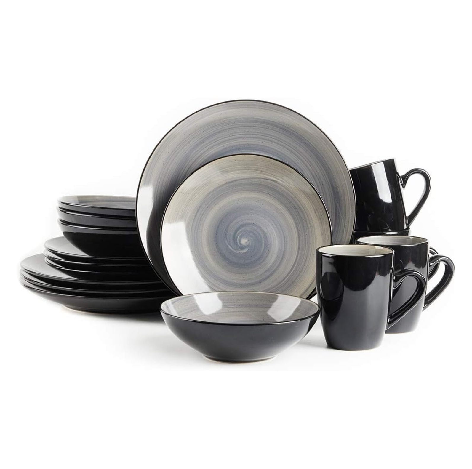 Stoneware Sonoma 16pc Dinnerware Set, Black + Speckled Spin Wash Grey - Walmart.com