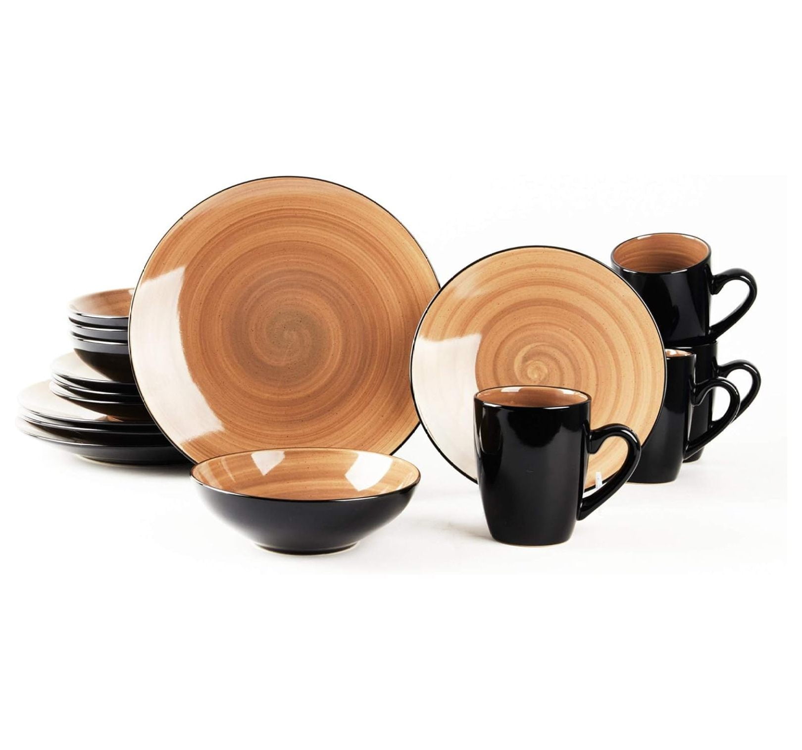 Stoneware Sonoma 16pc Dinnerware Set, Black + Speckled Spin Wash Mocha ...