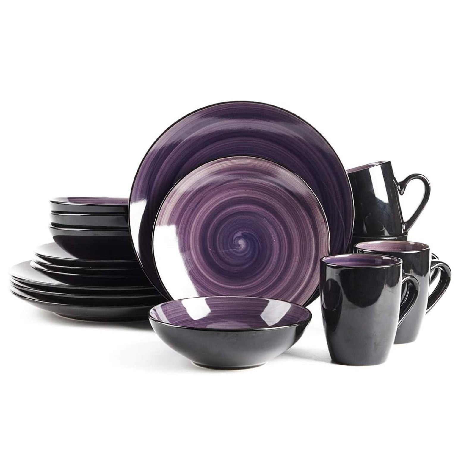 Stoneware Sonoma 16pc Dinnerware Set, Black + Speckled Spin Wash Purple - Walmart.com