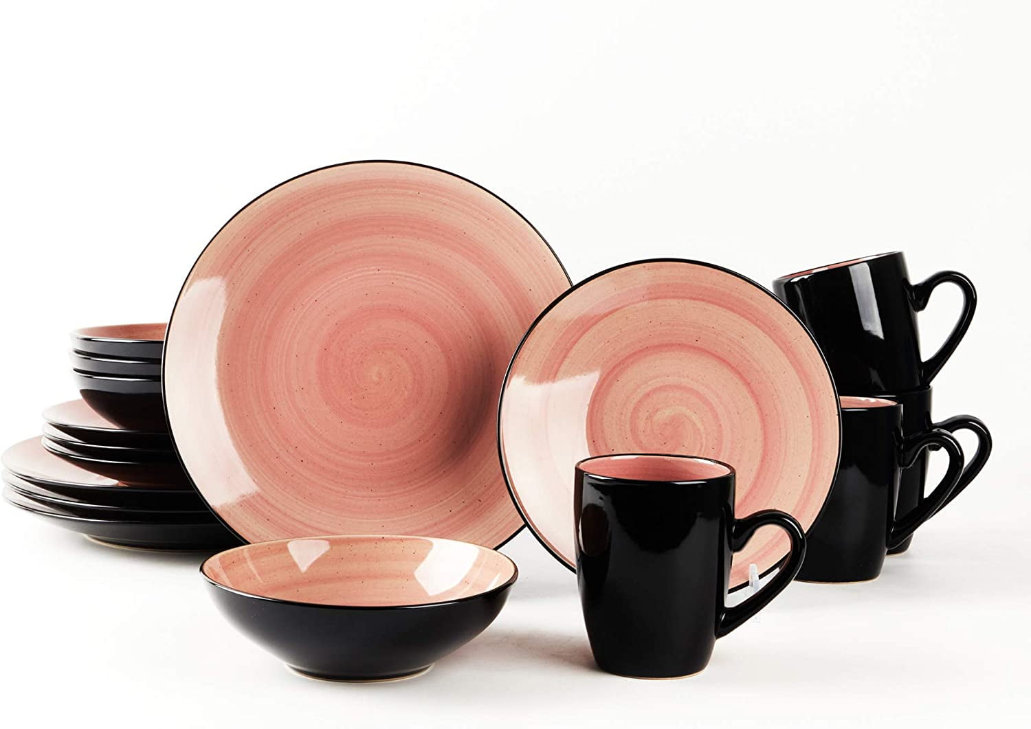 Stoneware Sonoma 16pc Dinnerware Set, Black + Speckled Spin Wash Rose - Walmart.com