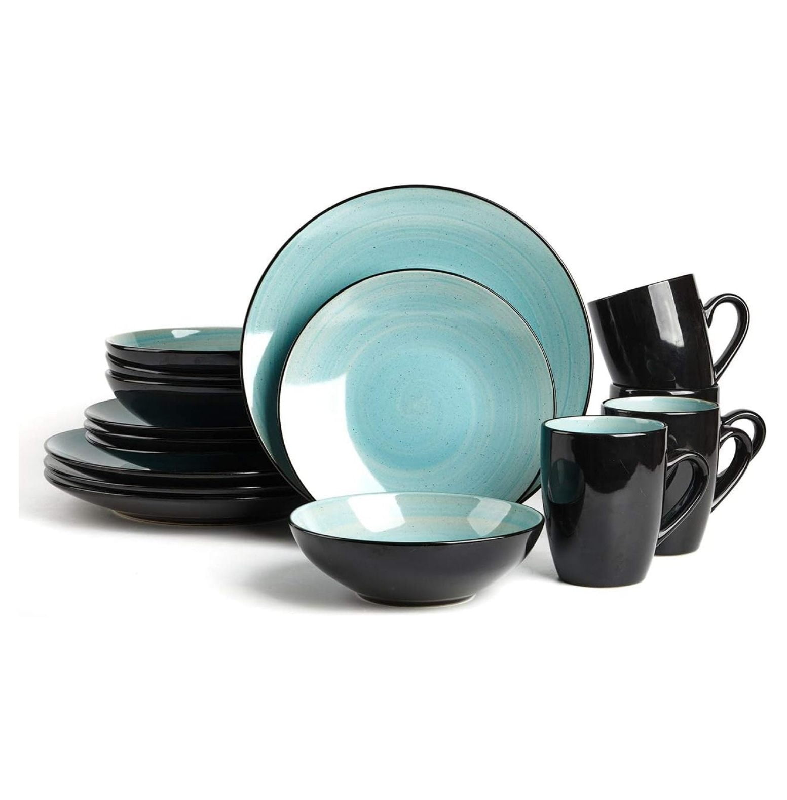 Stoneware Sonoma Dinnerware Set, Black + Speckled Spin Wash Turquoise ...