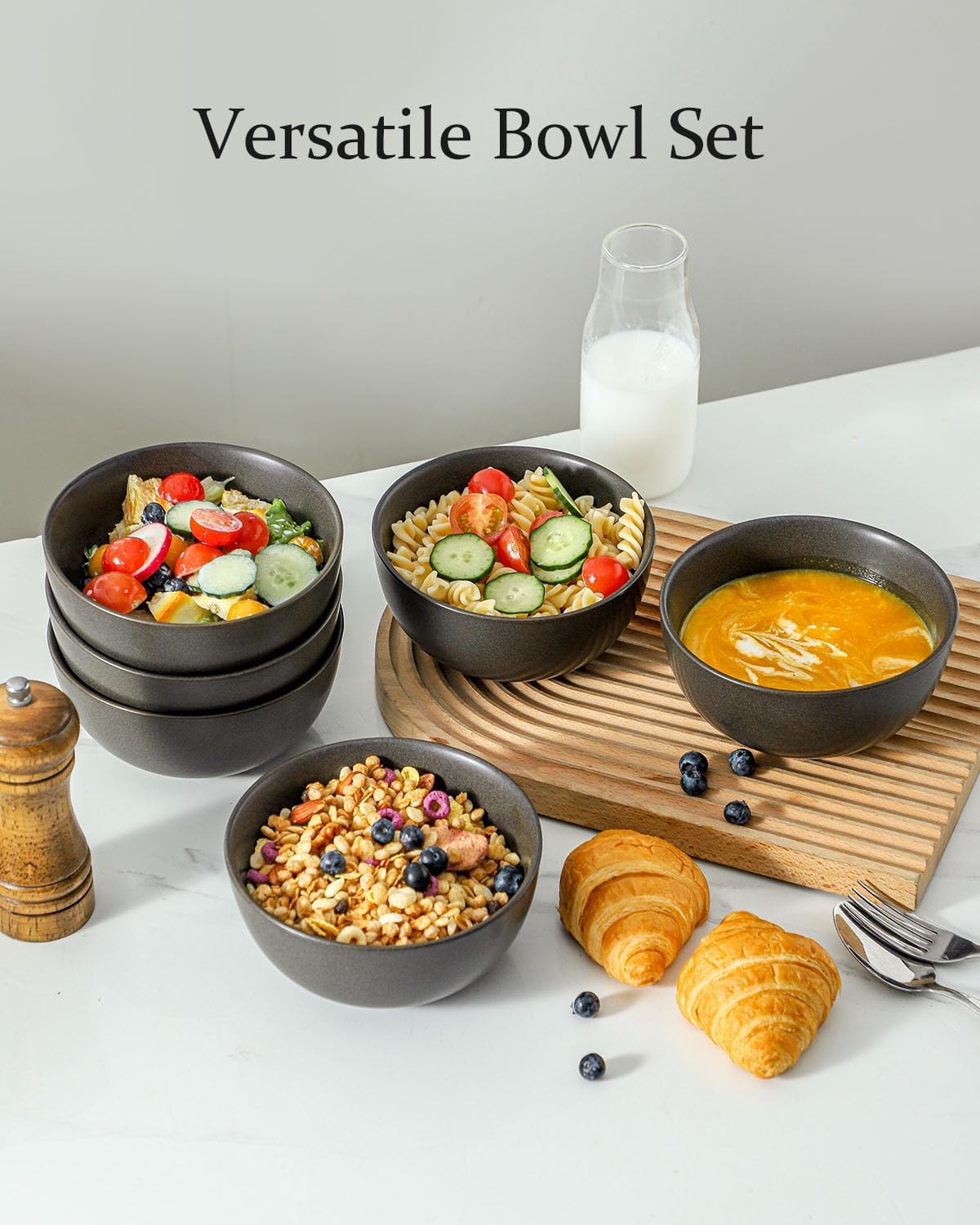 Stoneware Soup Bowls, 24 oz Cereal Bowls Set of 6 for Kitchen, Ceramic ...