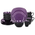 Stoneware Square 16pc Dinnerware Set, Inside Shiny Purple and Outside ...