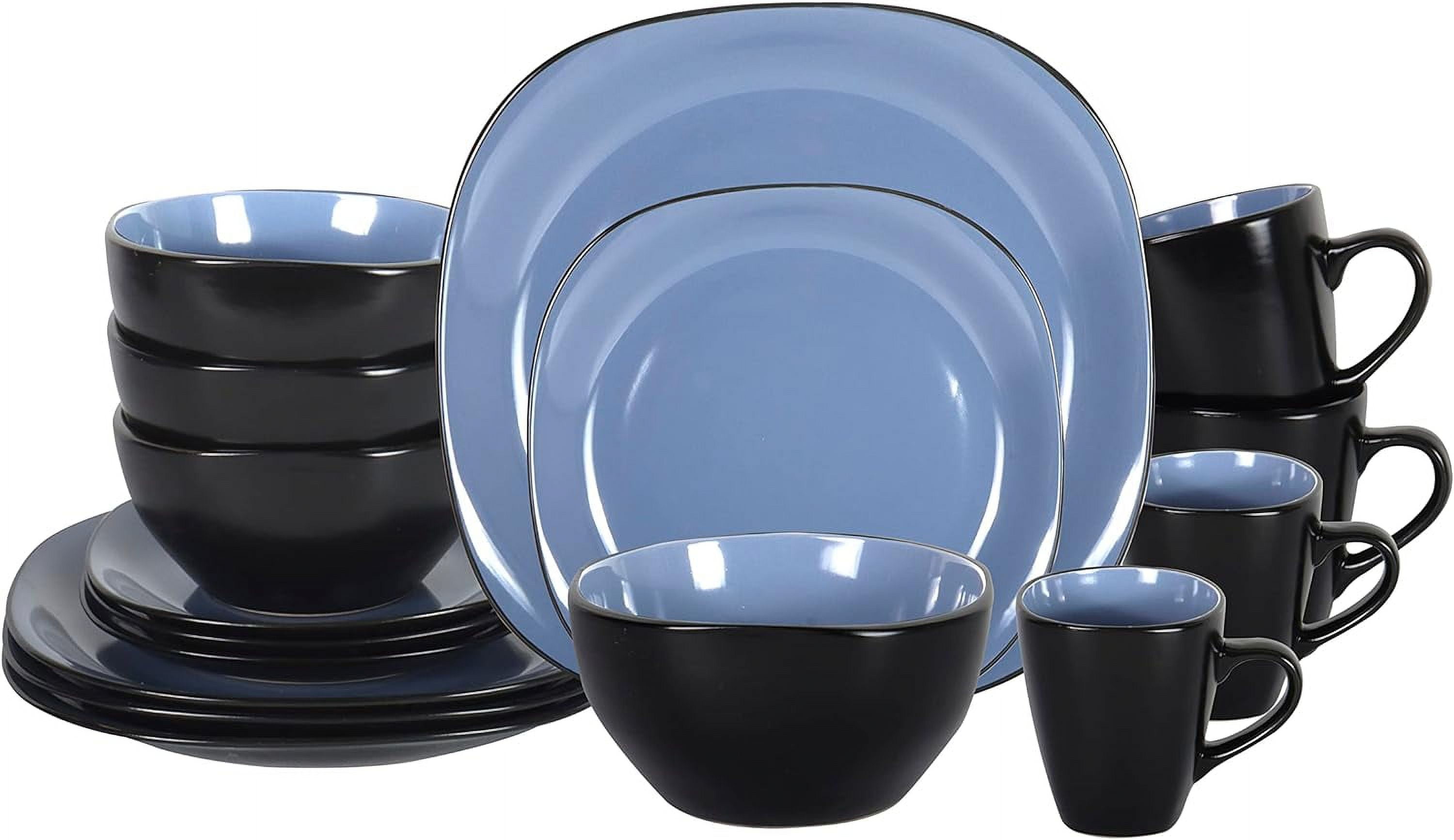 Stoneware Square 16pc Dinnerware Set, Inside Shiny Purple and Outside ...