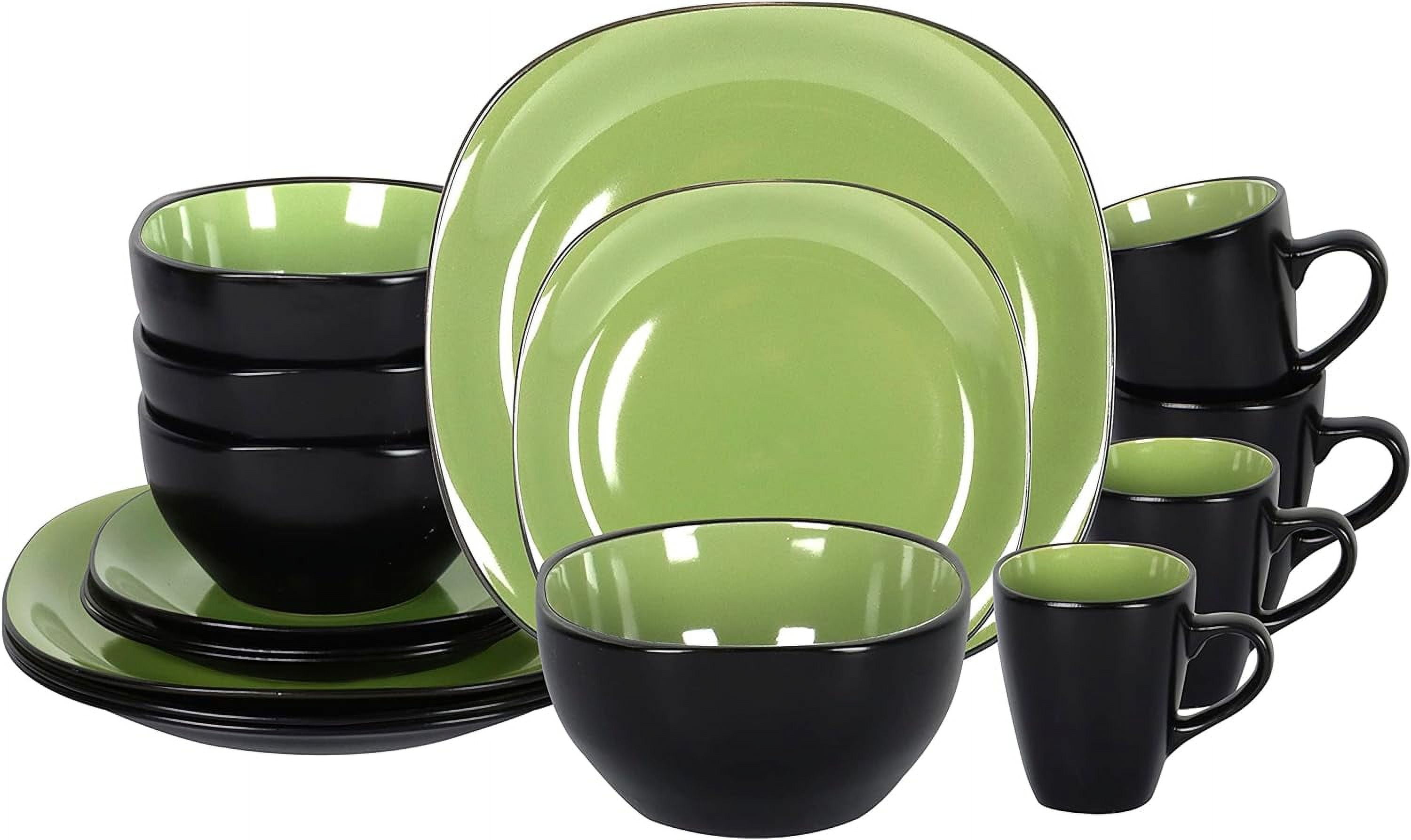 Stoneware Square 16pc Dinnerware Set, Inside Siny Green and Outside ...
