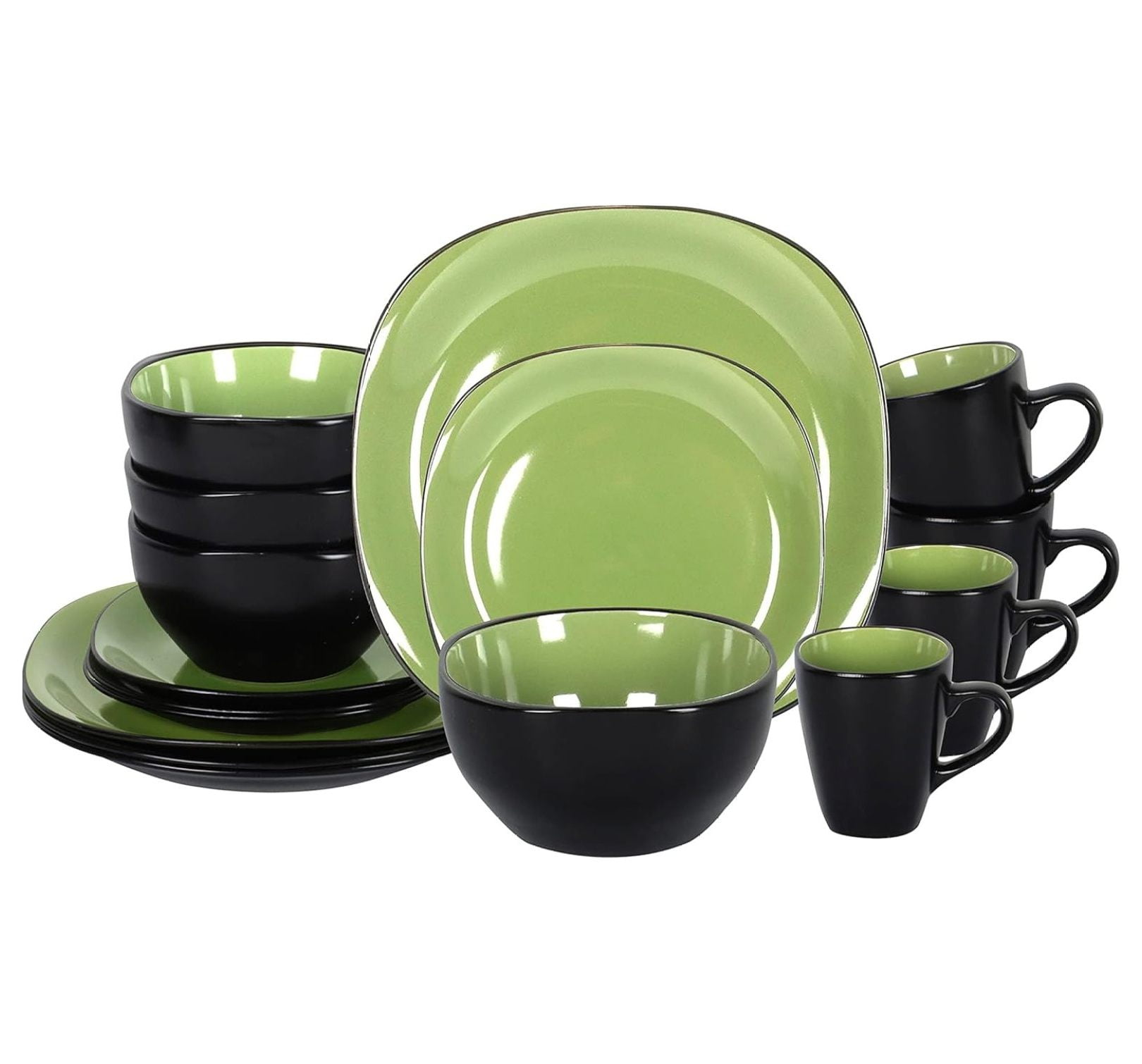 Stoneware Square 16pc Dinnerware Set, Inside Siny Green and Outside ...