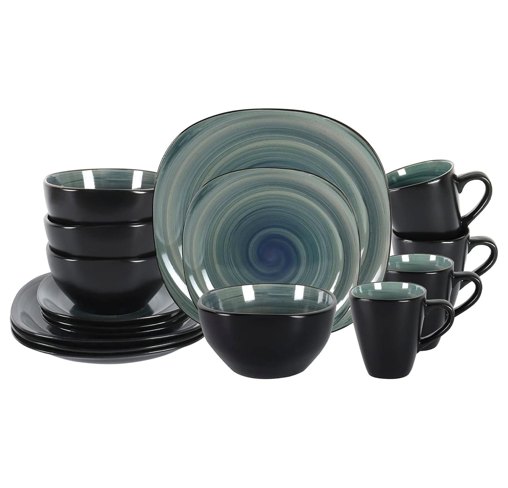 Stoneware Square 16pc Dinnerware Set, Inside Spinwaseh Swirl Blue ...