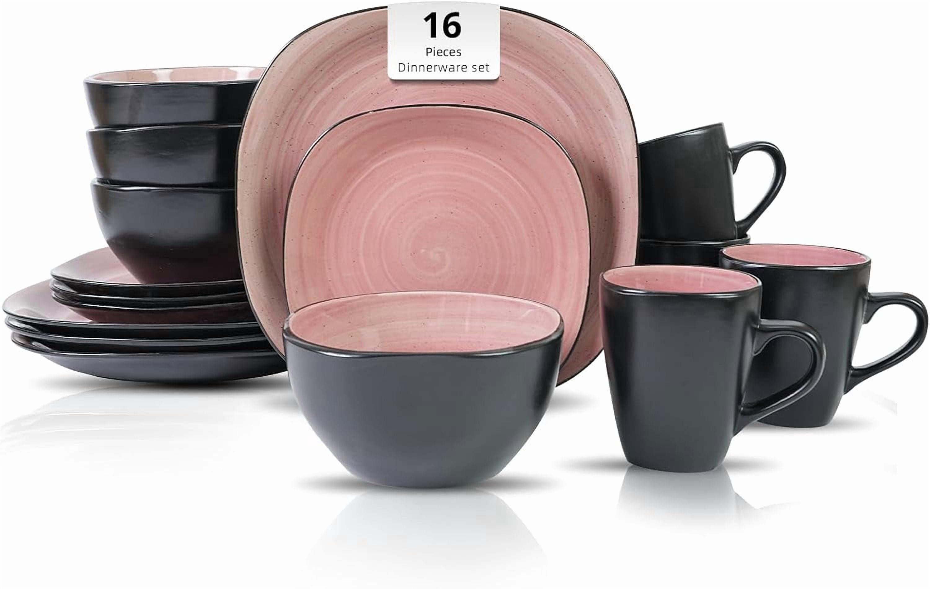 Stoneware Square 16pc Dinnerware Set, Inside Spinwaseh Swirl Rose ...