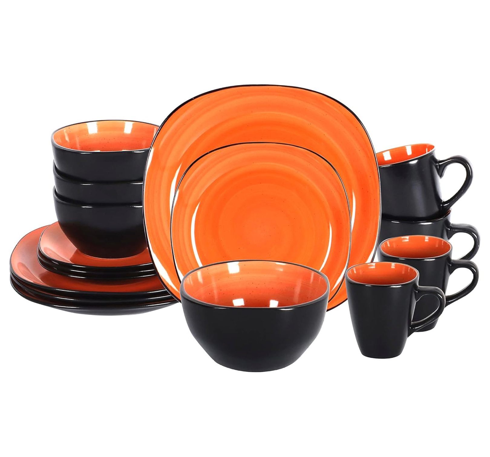 Stoneware Square 16pc Dinnerware Set, Inside Spinwash Swirl Orange ...