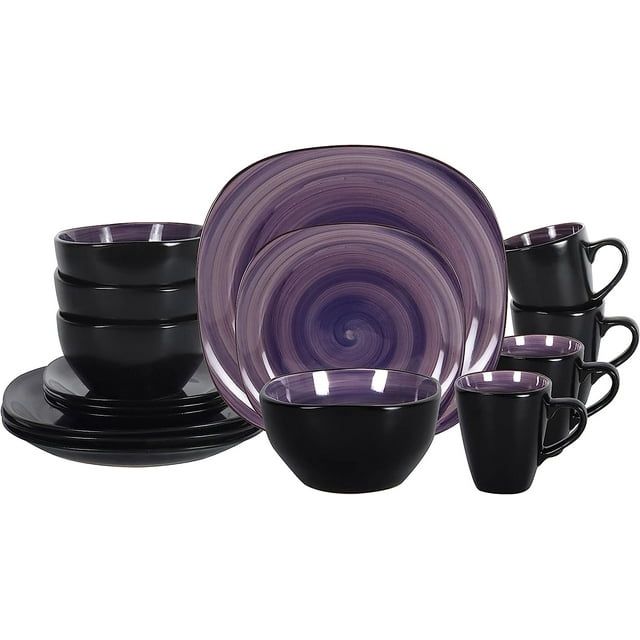 Stoneware Square 16pc Dinnerware Set, Inside Swirl Purple+ Outside ...