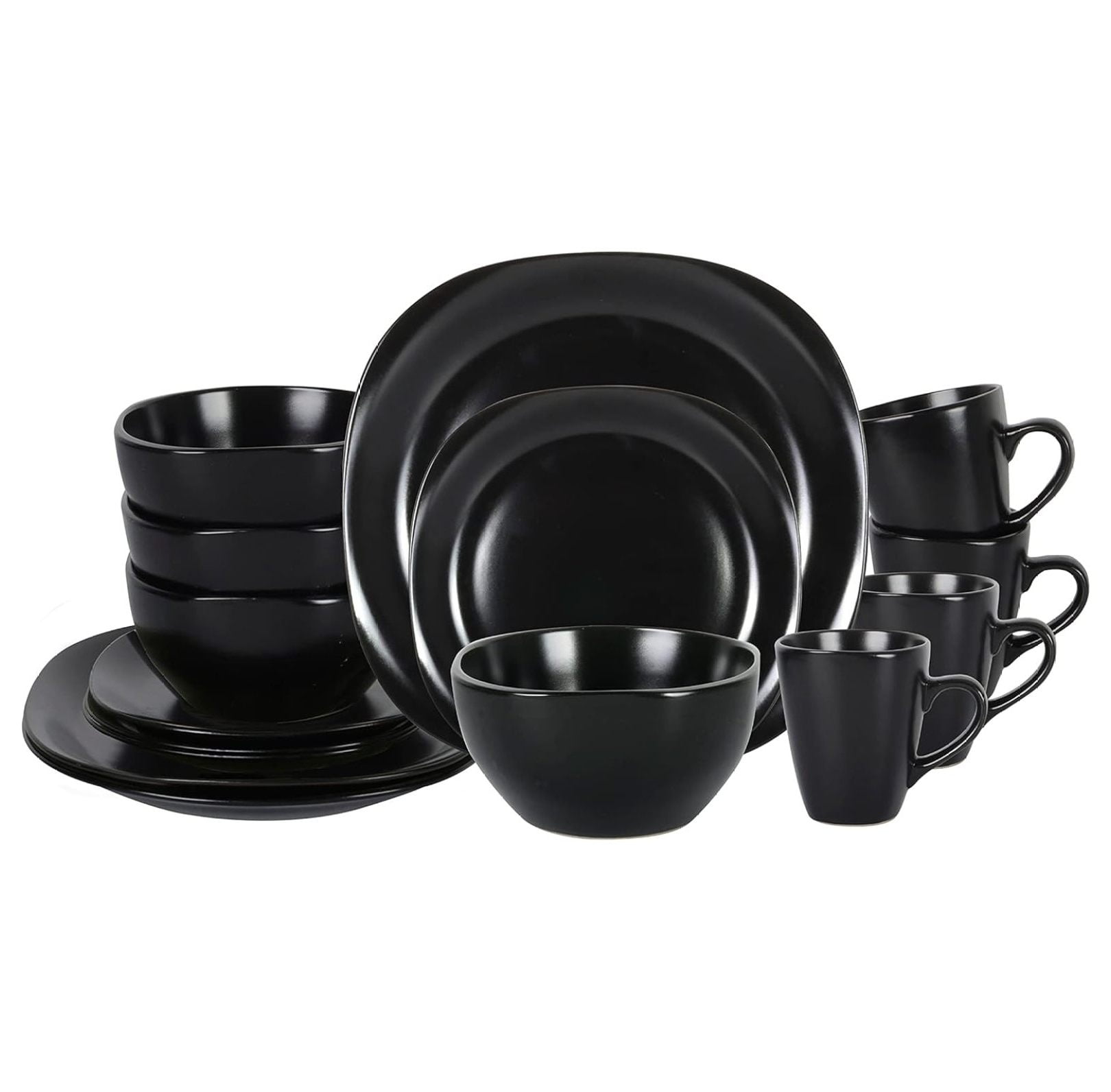 Stoneware Square 16pc Dinnerware Set, Matte Black - Walmart.com