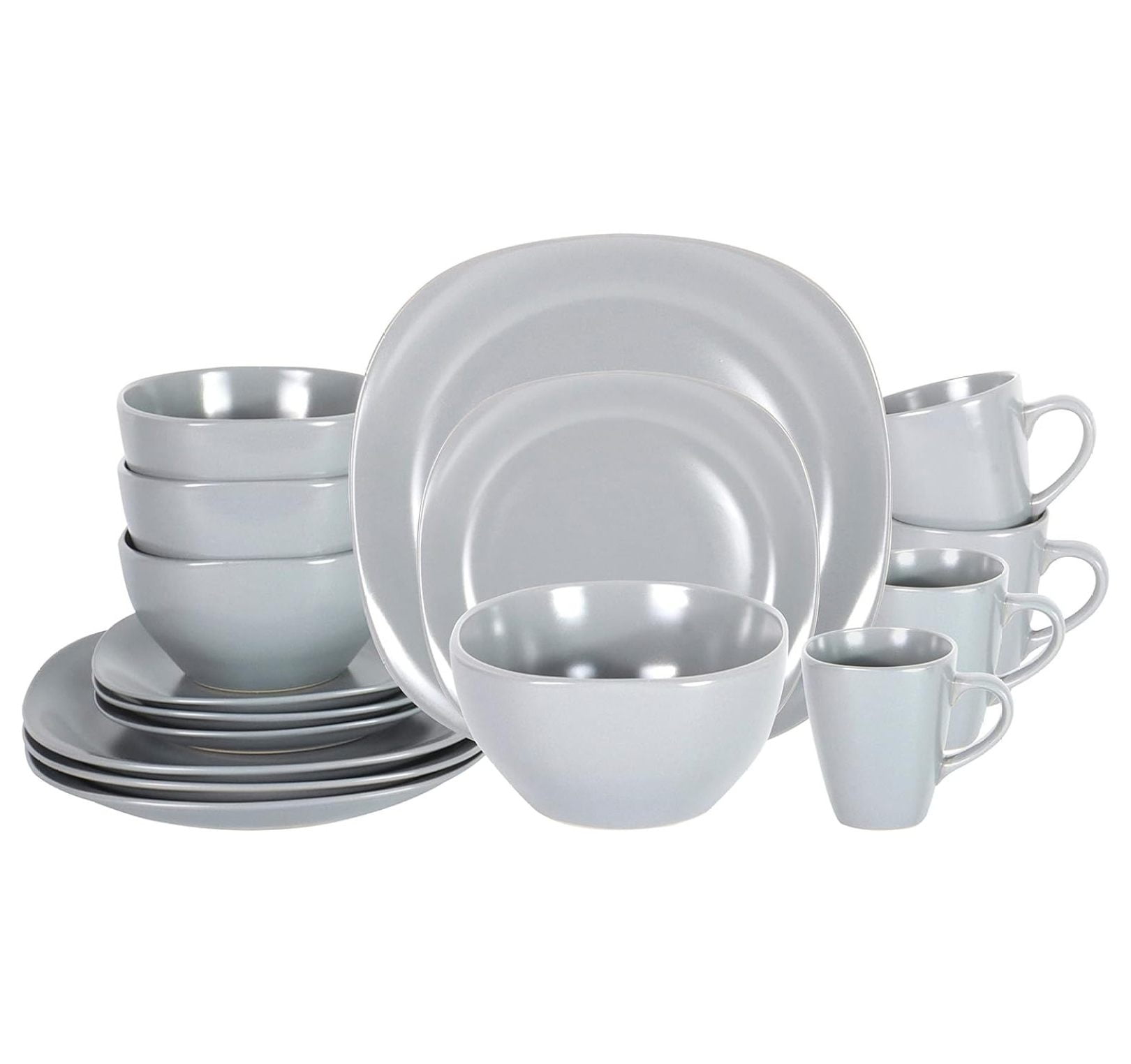 Stoneware Square 16pc Dinnerware Set, Matte Grey - Walmart.com