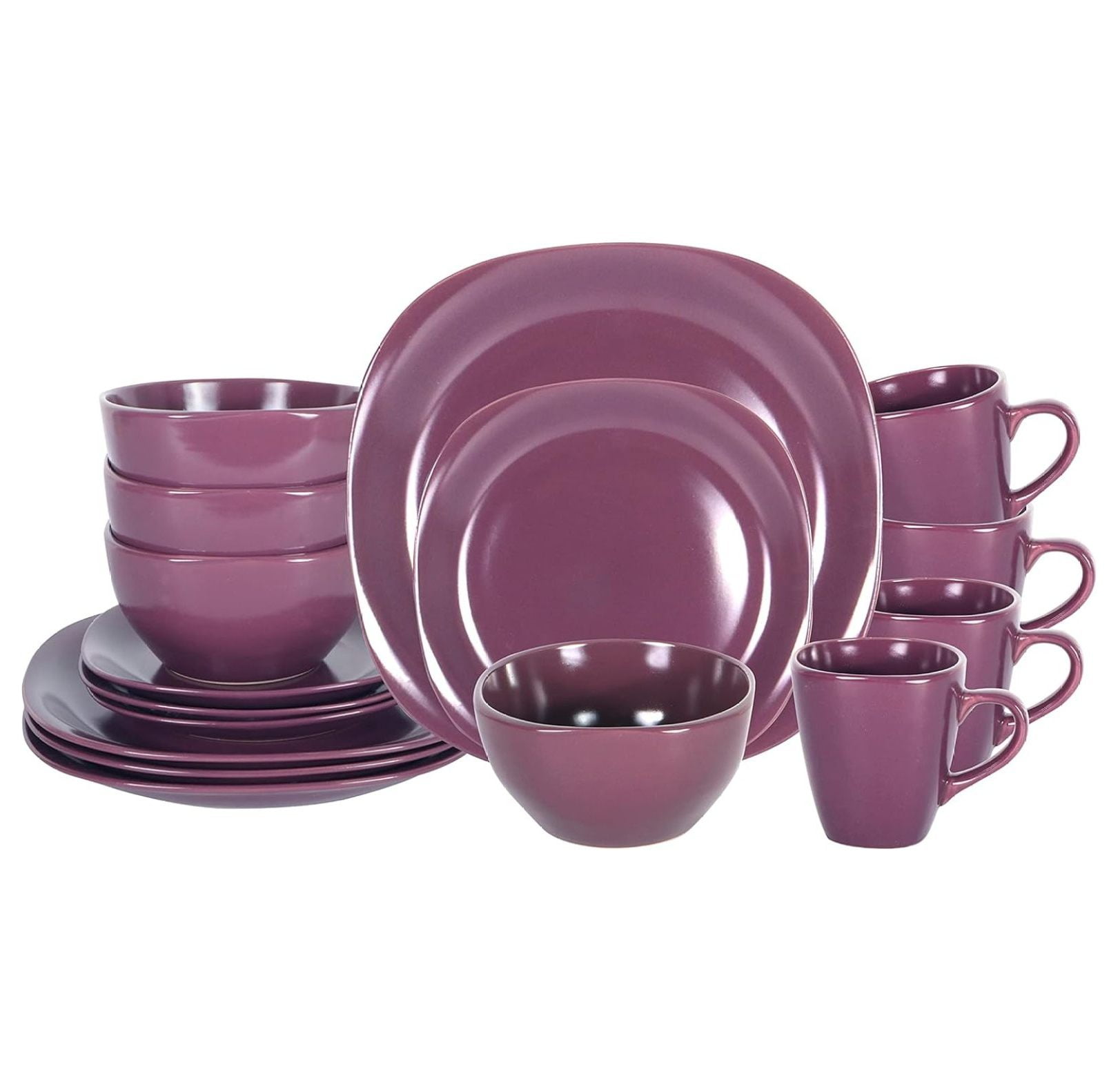 Stoneware Square 16pc Dinnerware Set, Matte Purple - Walmart.com