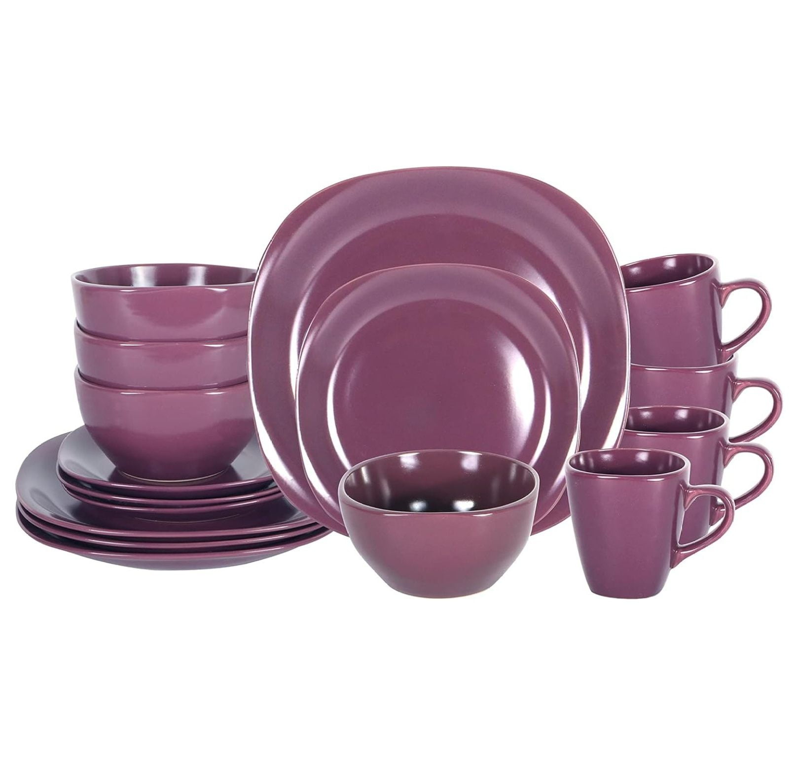 Stoneware Square 16pc Dinnerware Set, Matte Purple - Walmart.com