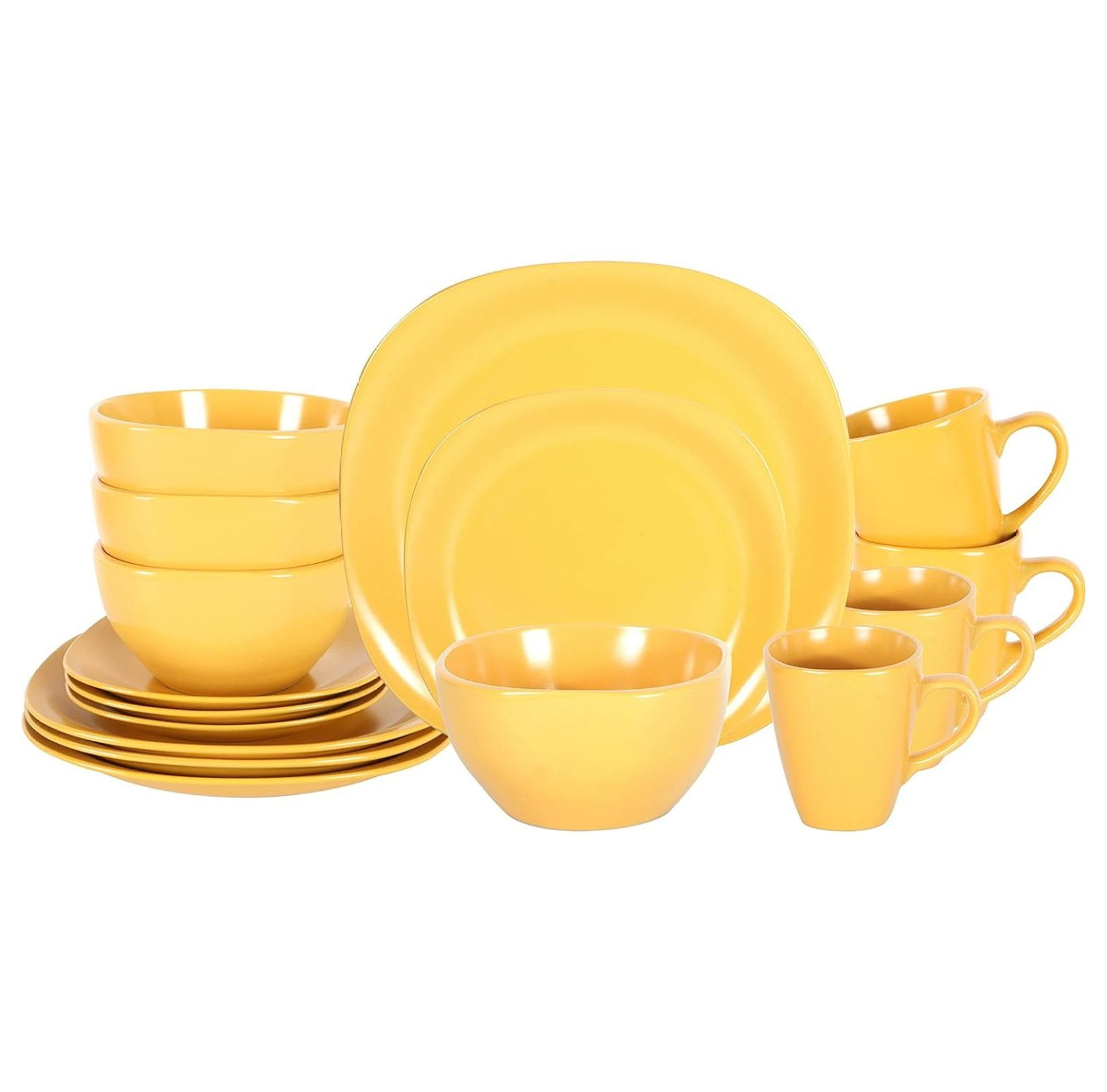 Stoneware Square 16pc Dinnerware Set, Matte Yellow - Walmart.com
