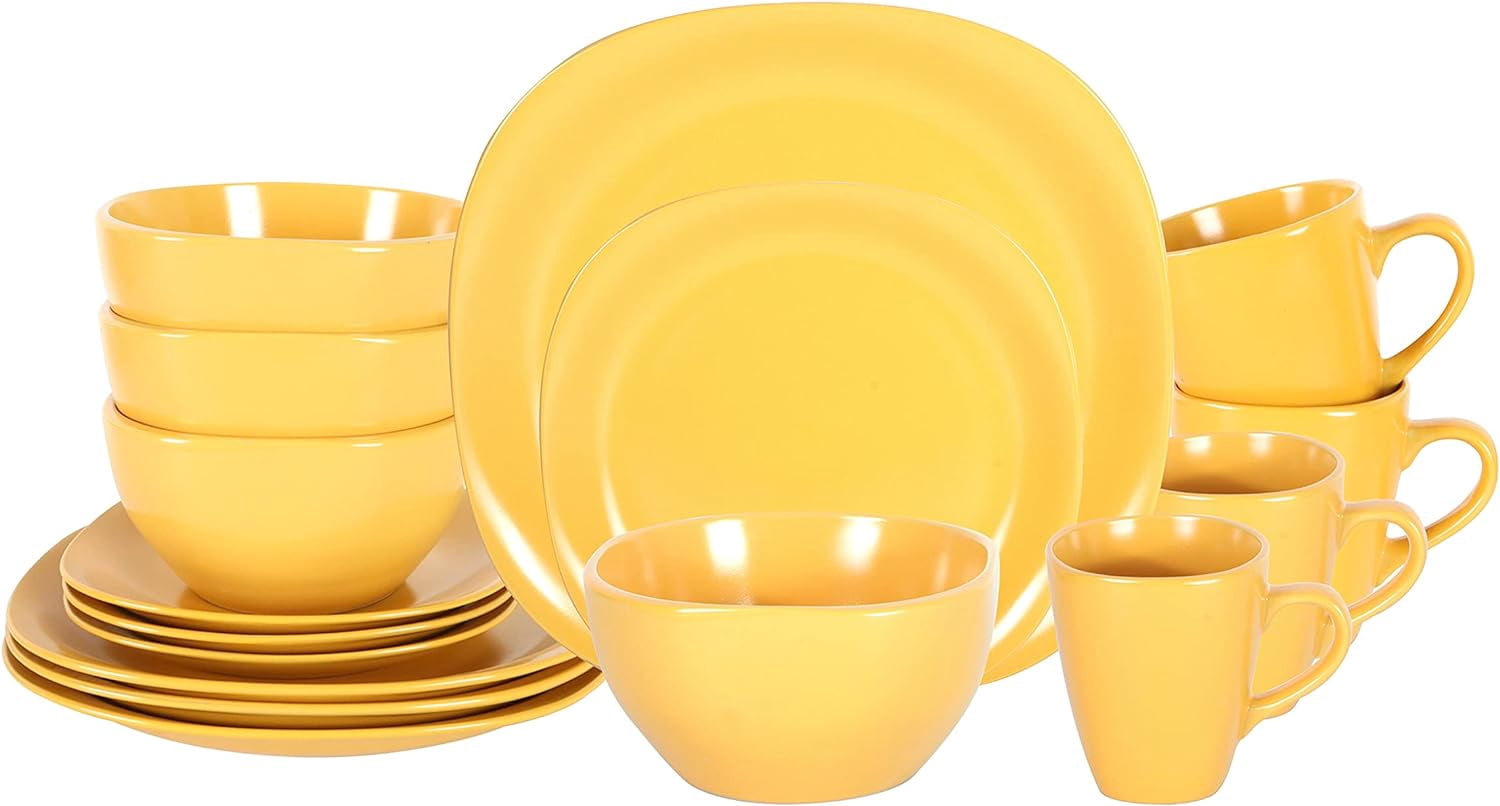 Stoneware Square 16pc Dinnerware Set, Matte Yellow - Walmart.com
