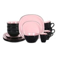 Stoneware Square 16pc Dinnerware Set - Rose & Black, Service for 4 ...