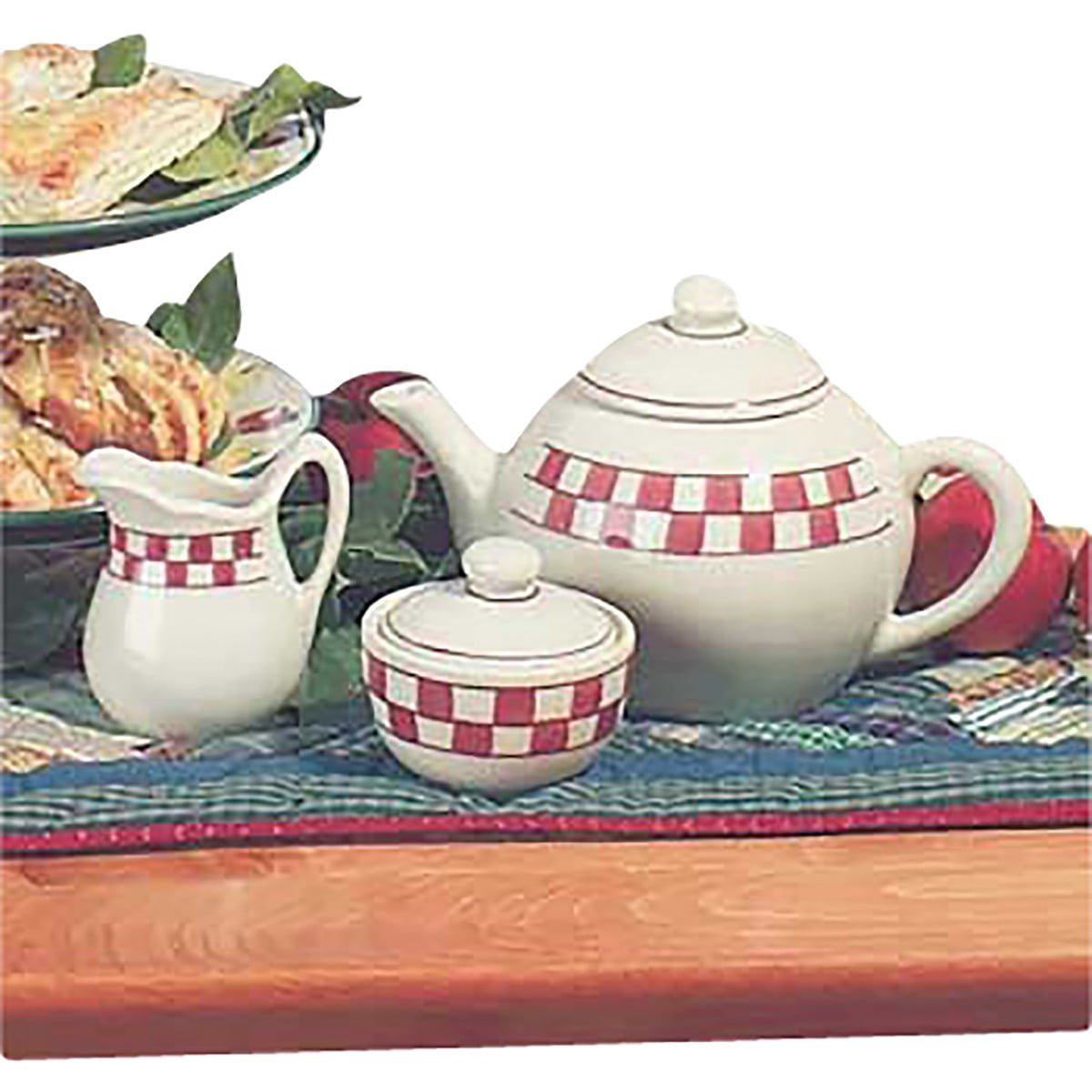 Stoneware Teapot 64oz White/Red Creamer/Sugar Dish Checker Renovators ...