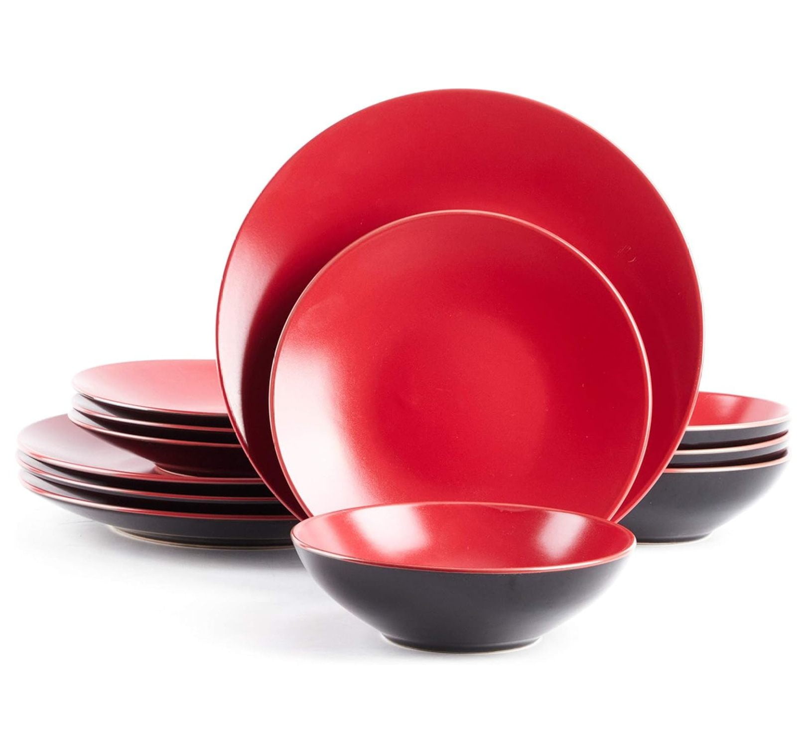 Stoneware Two-Tone Colors Life 12pc Dinner Set，Outside Shiny Black ...