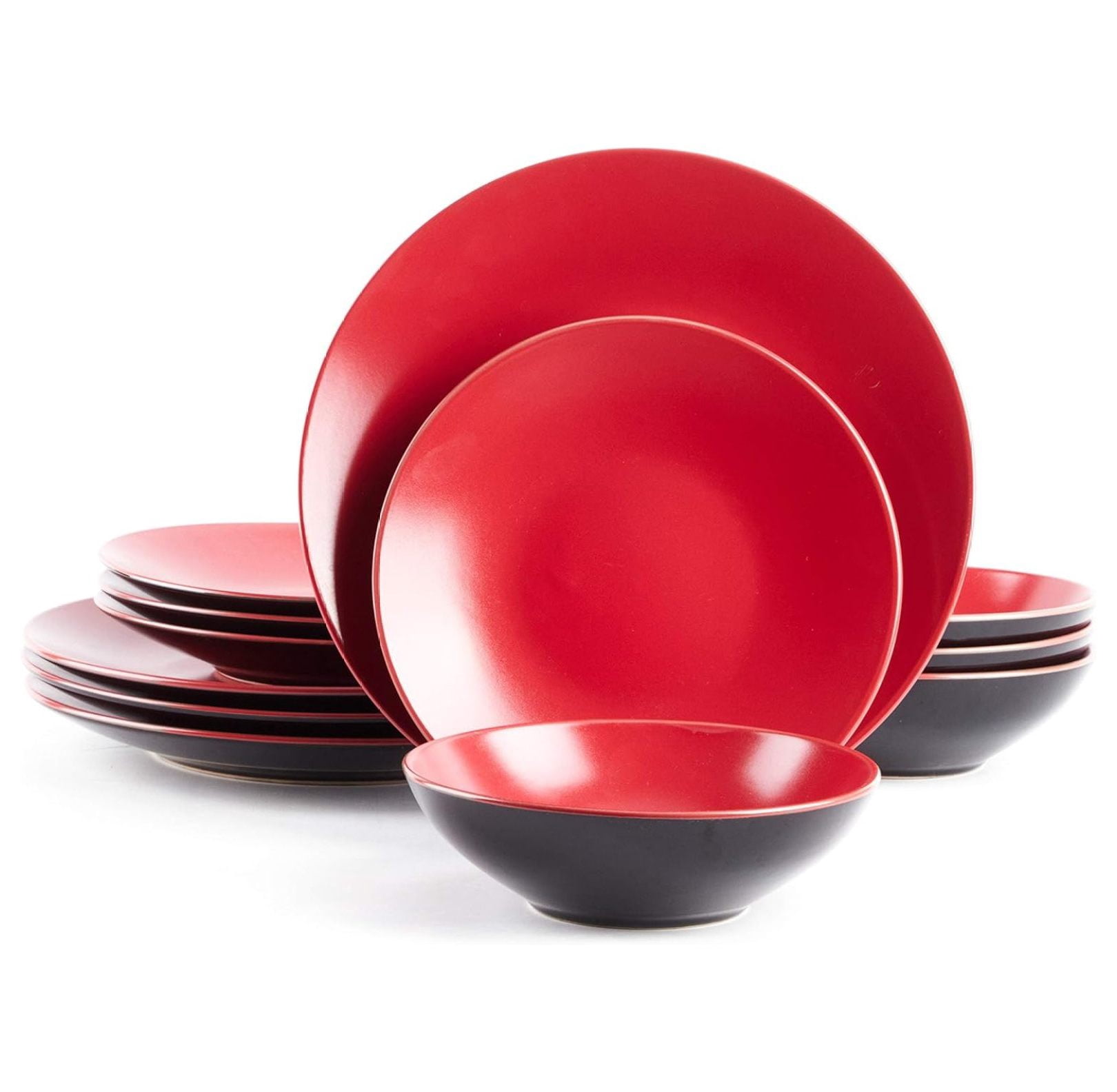 Stoneware Two-Tone Colors Life 12pc Dinner Set，Outside Shiny Black ...
