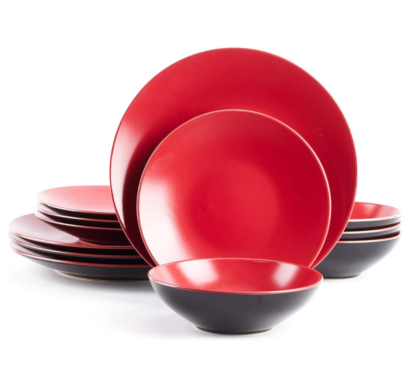 Stoneware Two-Tone Colors Life 12pc Dinner Set，Outside Shiny Black ...