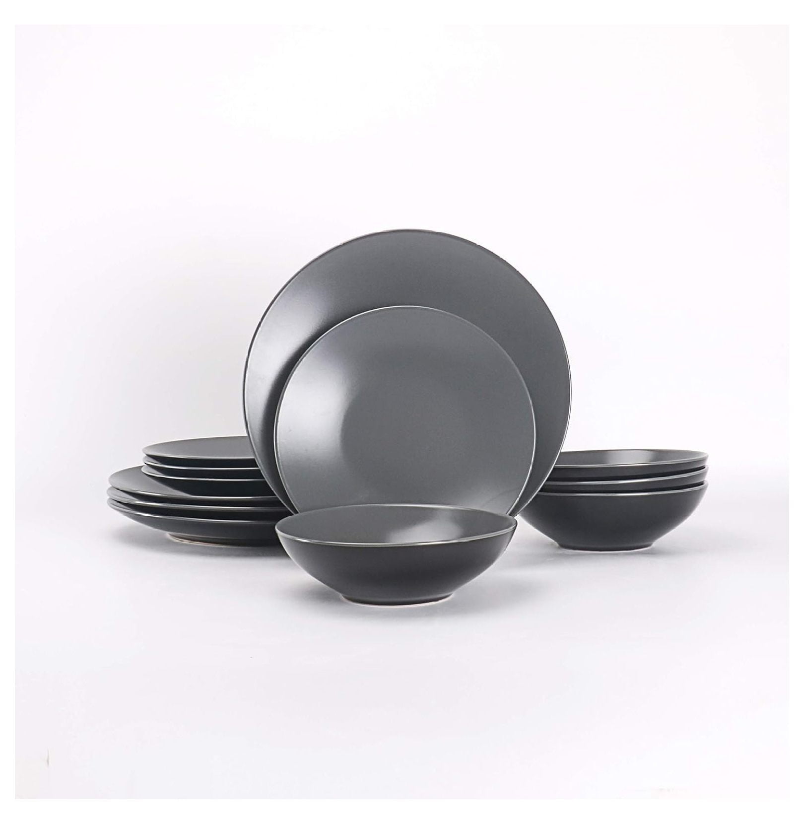 Stoneware Two-Tone Colors Life 12pc Dinner Set，Outside Shiny Black ...